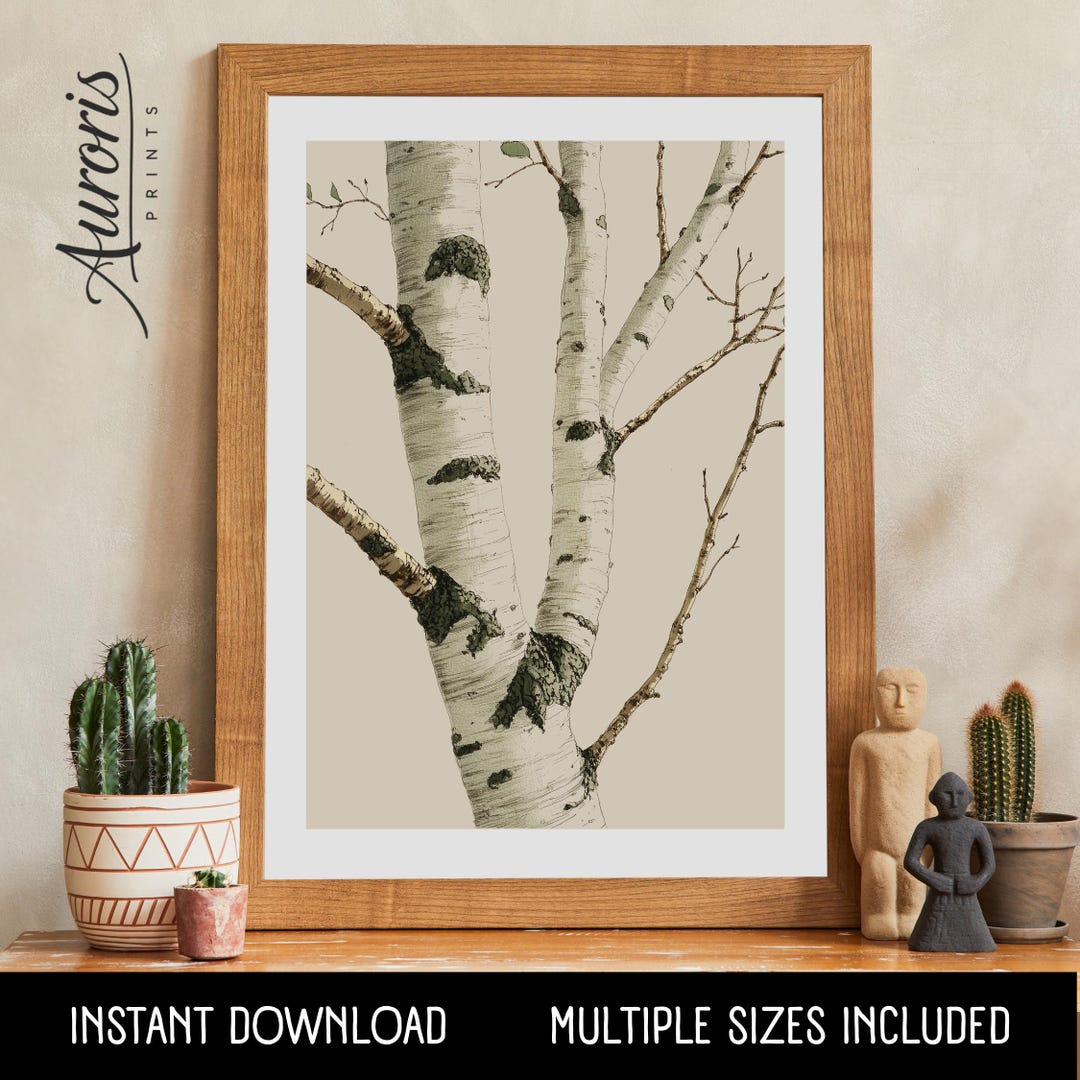 Winter Birch Tree Printable ~ Rustic Birch Bark Downloadable Painting ...