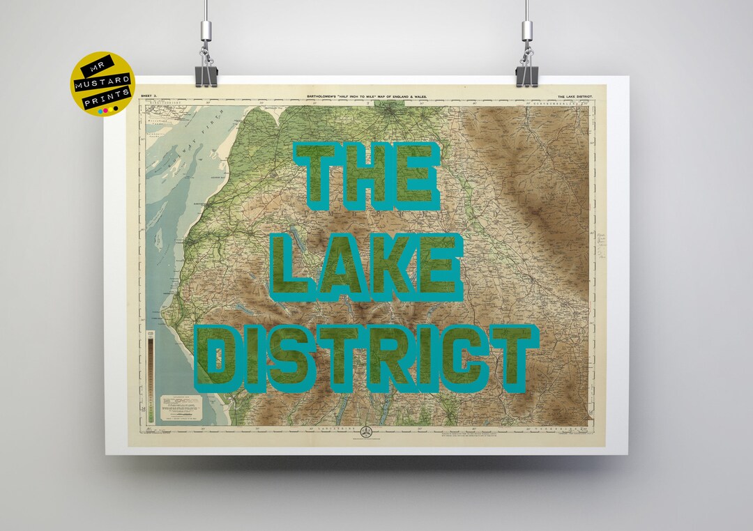 Lake District Map Print - Lake District Poster - Windermere - Ullswater ...
