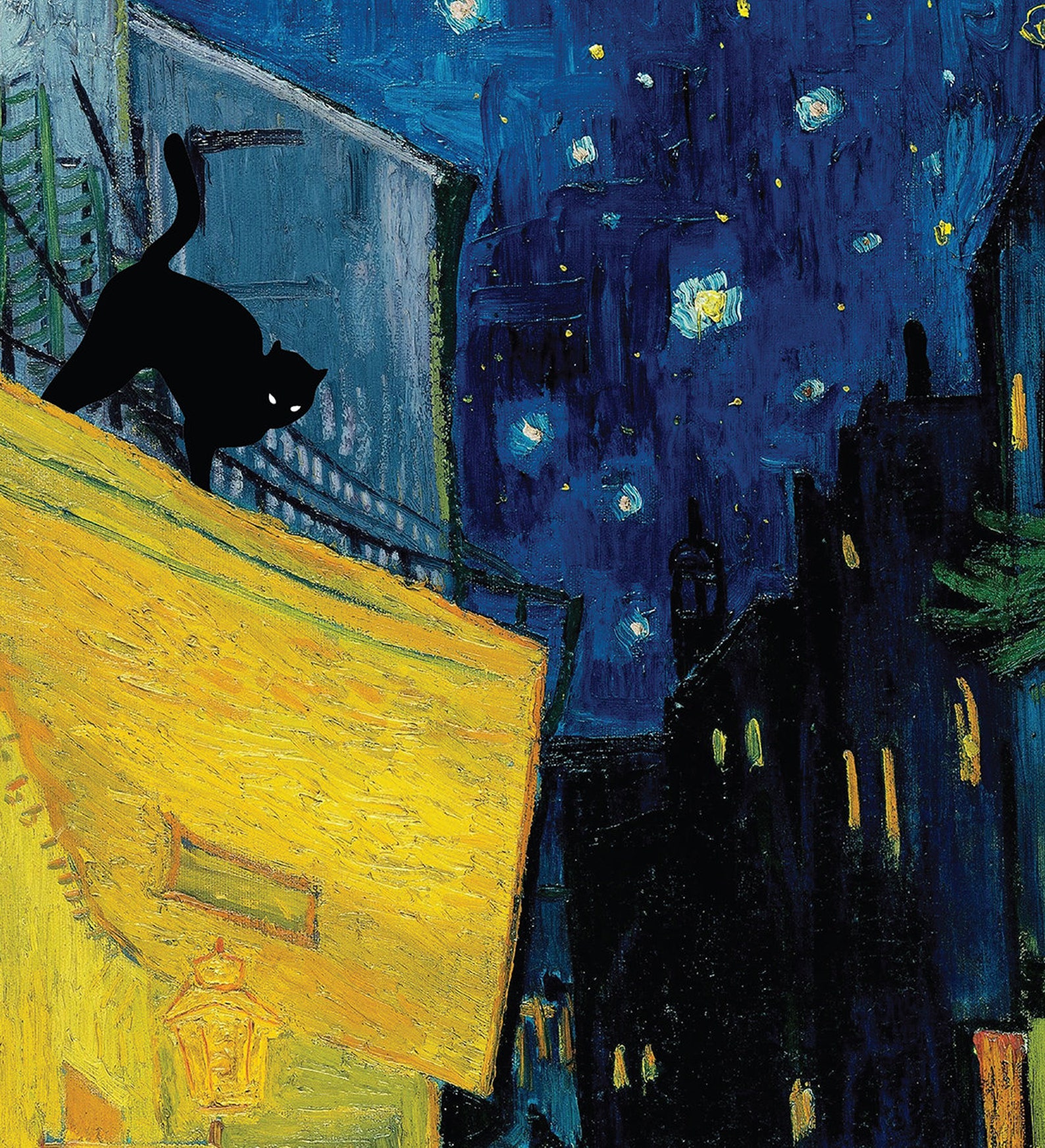 Cats in Van Gogh Cafe, Fine Art Mashup, Cat Lover Art, Cat Print, Cat ...