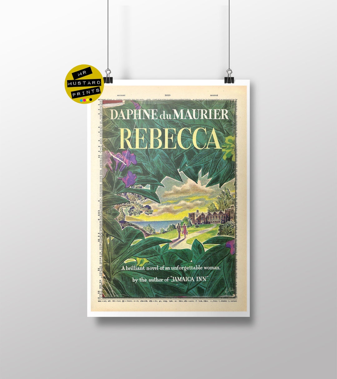 Rebecca by Daphne Du Maurier, 1st Edition Cover 1938 Dictionary Print ...