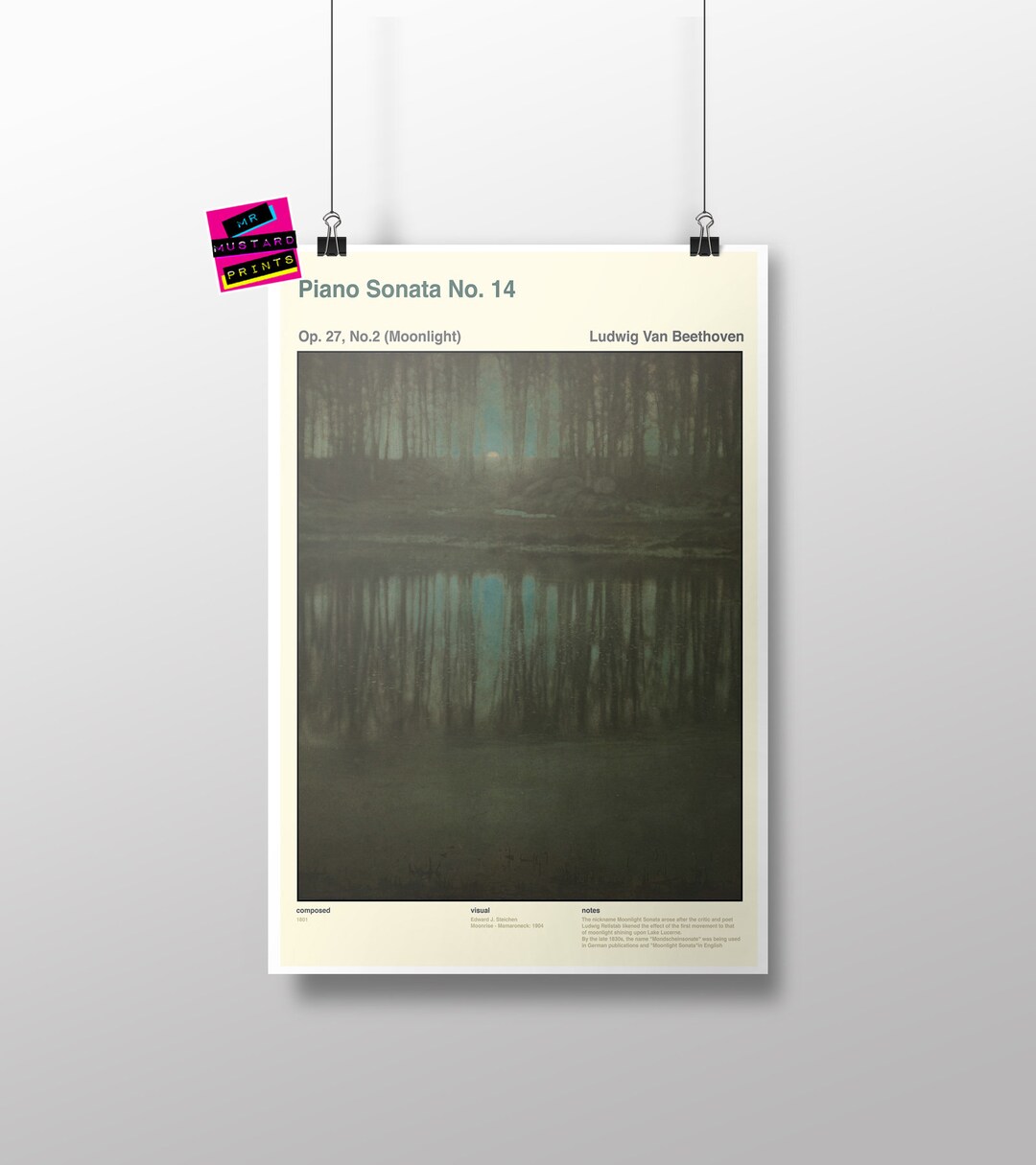 Beethoven - Moonlight Sonata - Graphic Print, Poster, Art, Gift ...