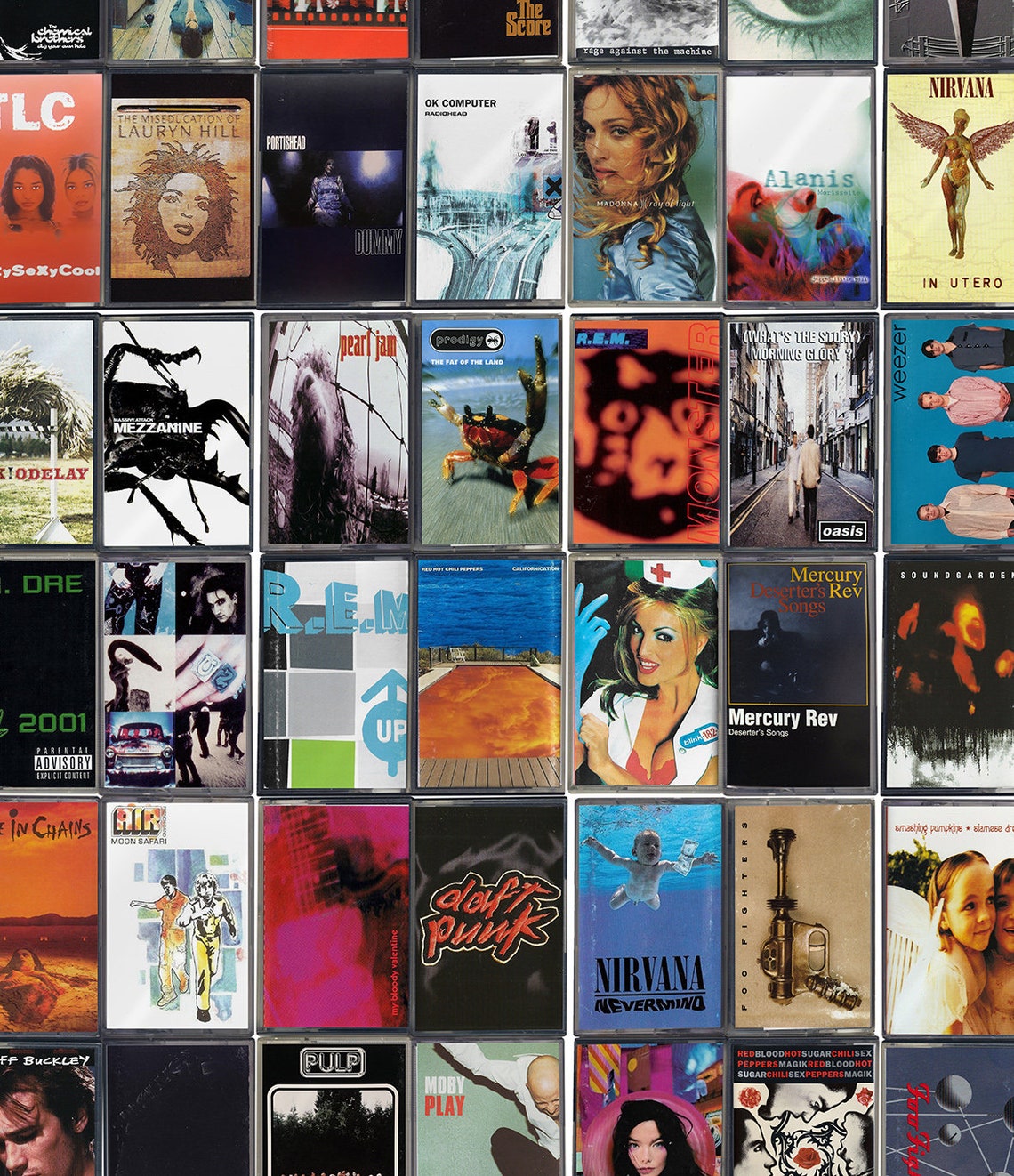 1990's Music Cassette Print Greatest Albums of the 90s - Etsy España