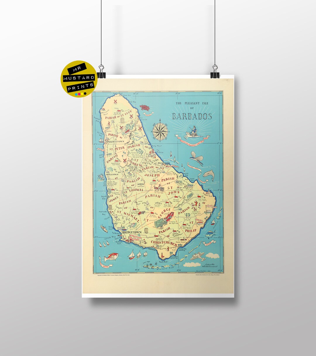 Vintage Barbados Map Print: Caribbean Island Souvenir - Etsy