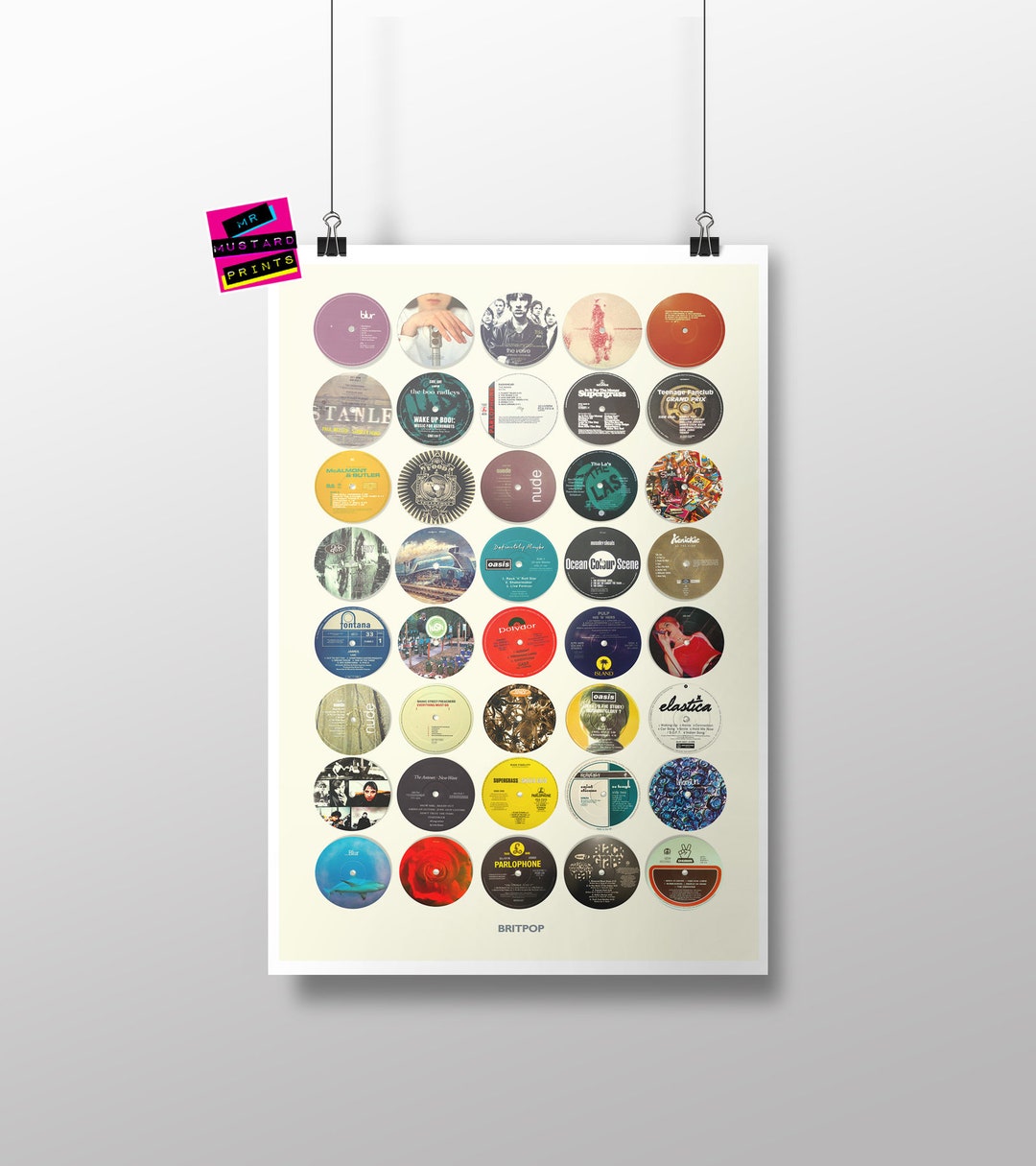 Britpop Vinyl Art Print: 90s Music Poster, Personalized Option - Etsy