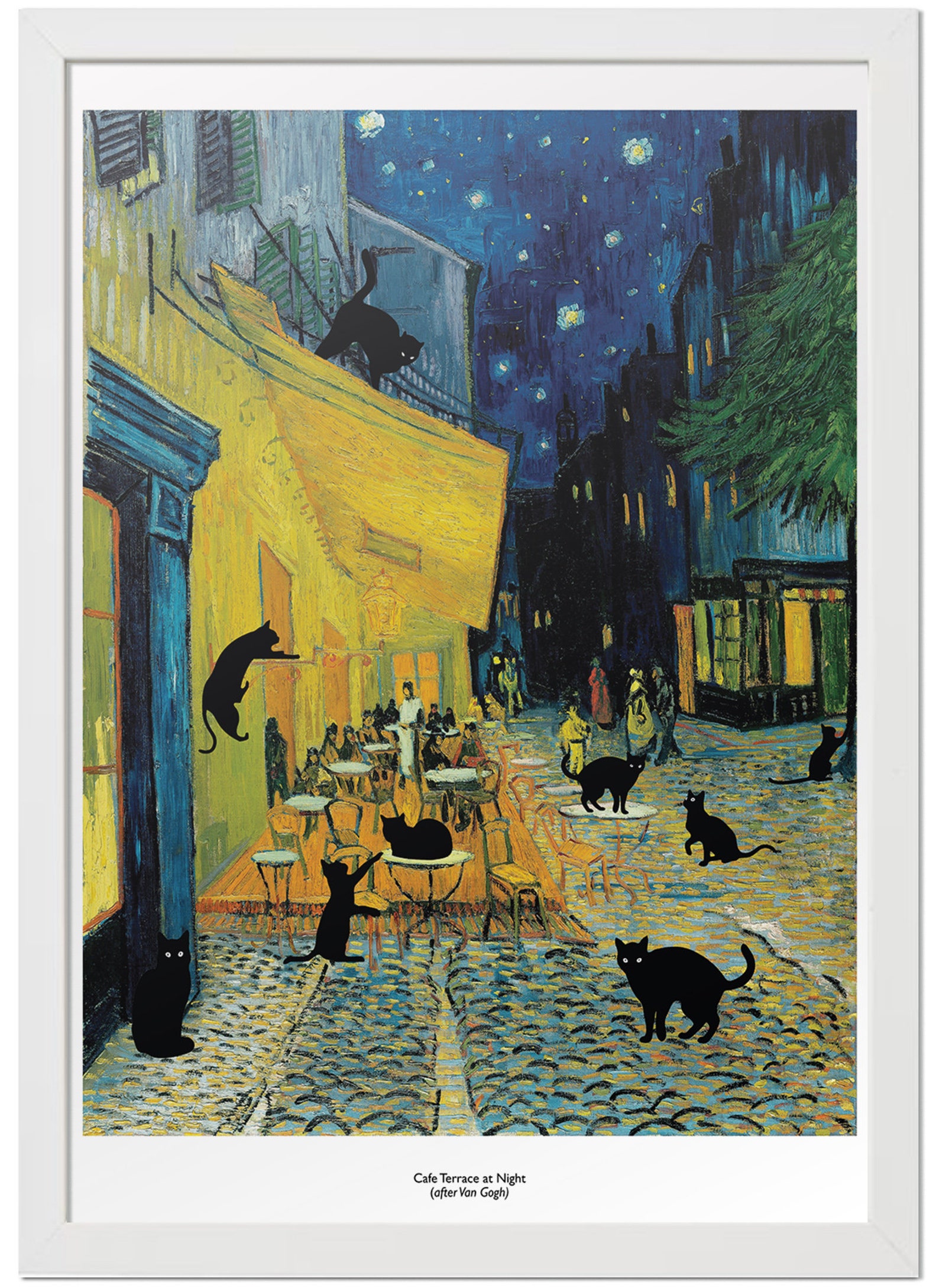 Cats in Van Gogh Cafe, Fine Art Mashup, Cat Lover Art, Cat Print, Cat ...