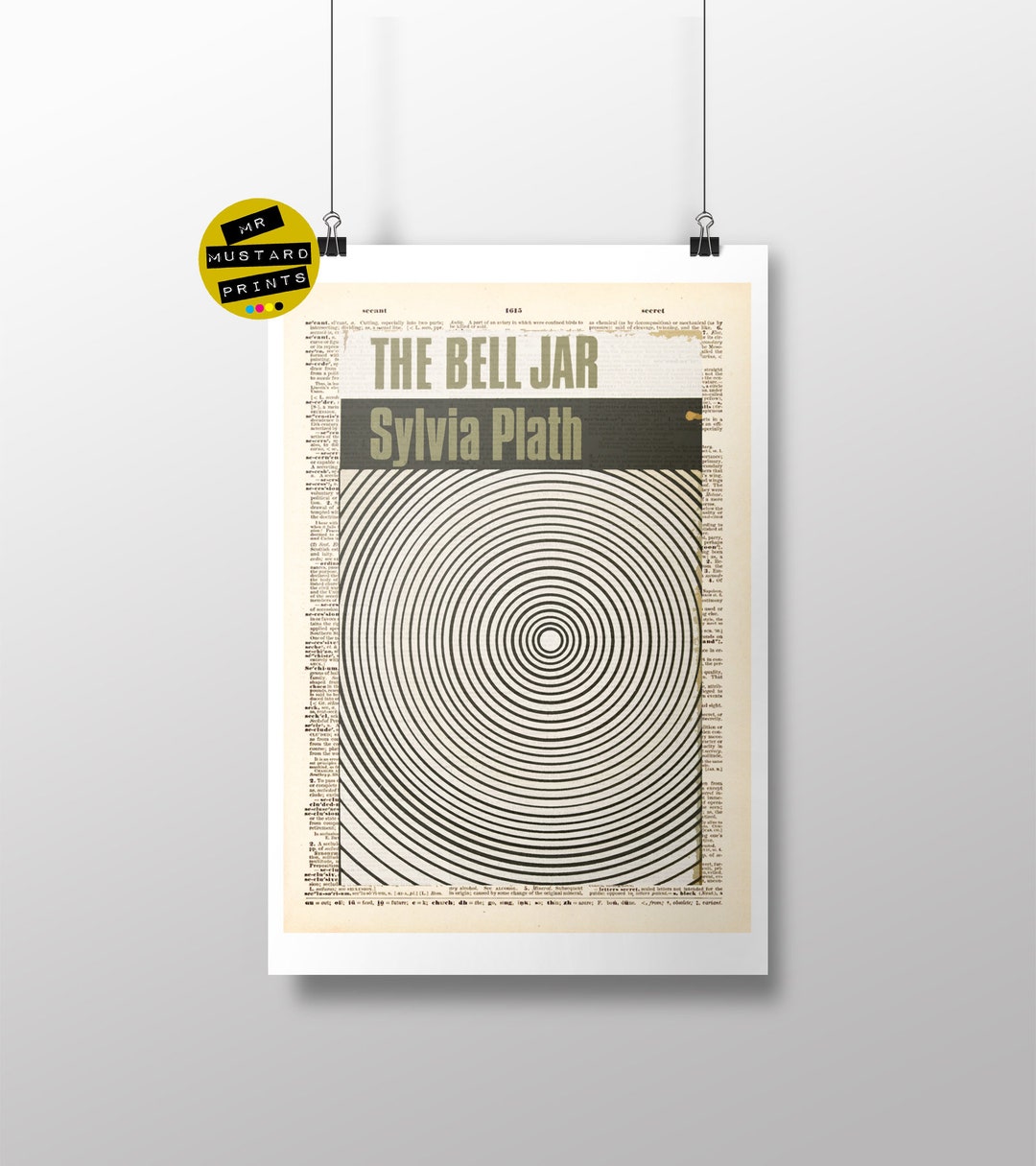 The Bell Jar by Sylvia Plath, 1st Edition Cover 1963 Dictionary Print ...