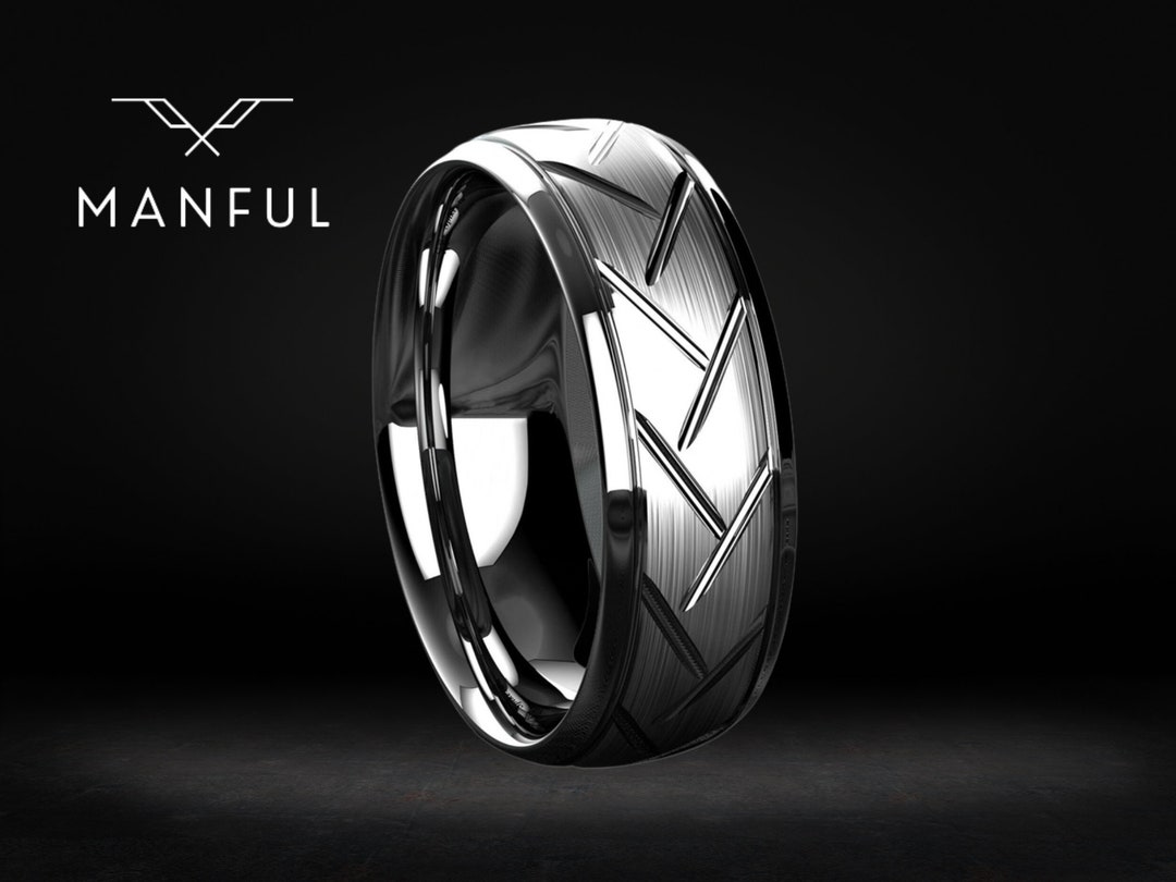 Silver Michelin Ring Engraveable Ring Mens Silver Ring Simple Stainless ...