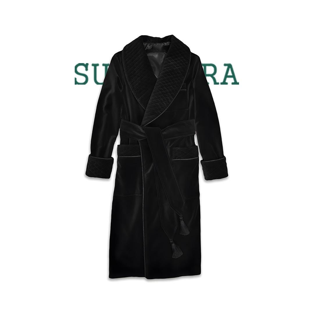 Men's Velvet Smoking Jacket Robe Custom Black Quilted Dressing Gown. - Etsy
