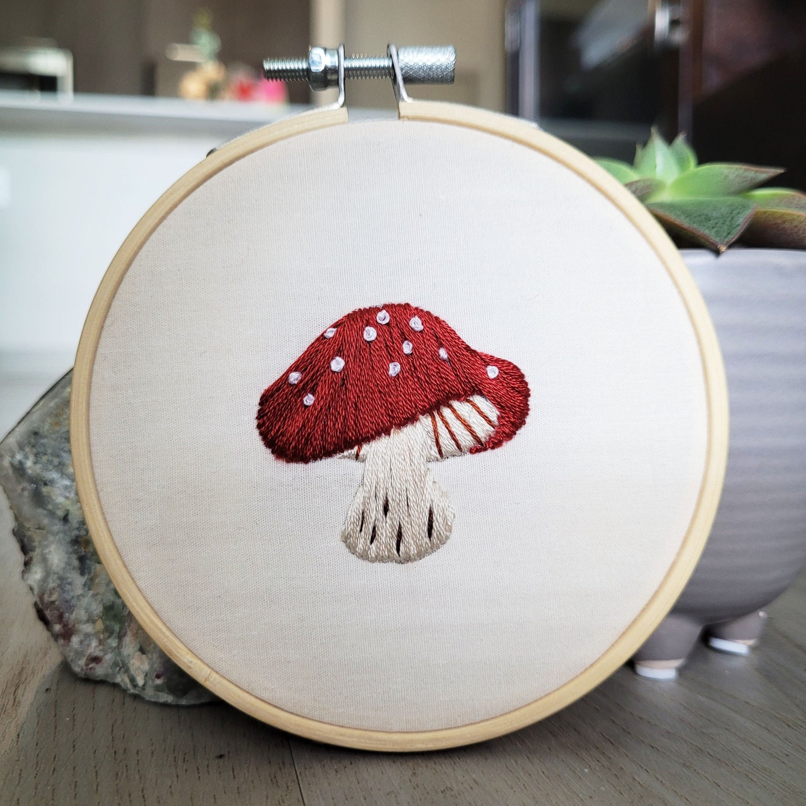 Cute Toadstool Mushroom Embroidery Hoop Art, Finished Embroidery, Wall ...