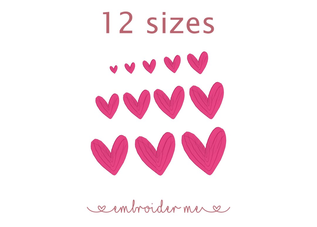 12 Sizes, Mini Heart, Machine Embroidery Design, Heart Embroidery ...