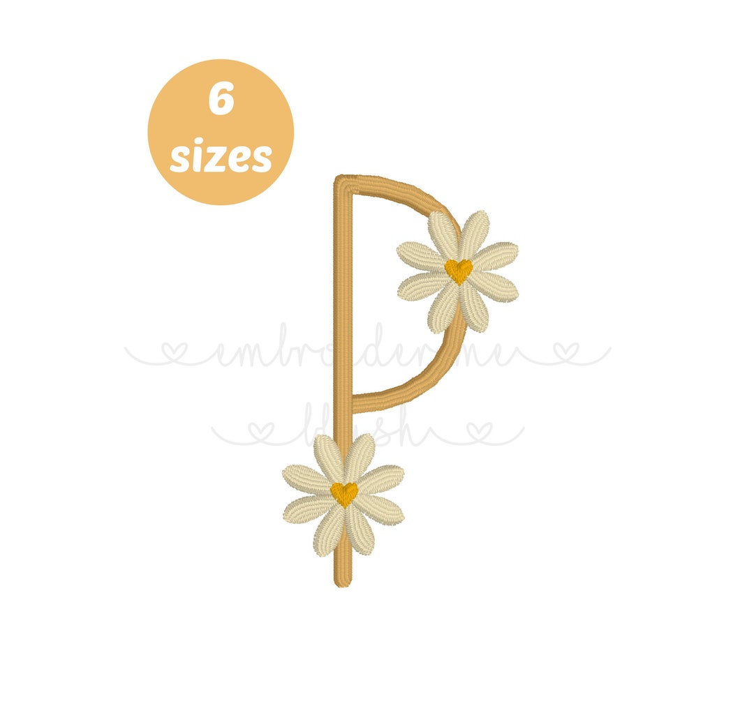 Daisy Floral Alphabet P Embroidery Design, Daisy Embroidery Font ...