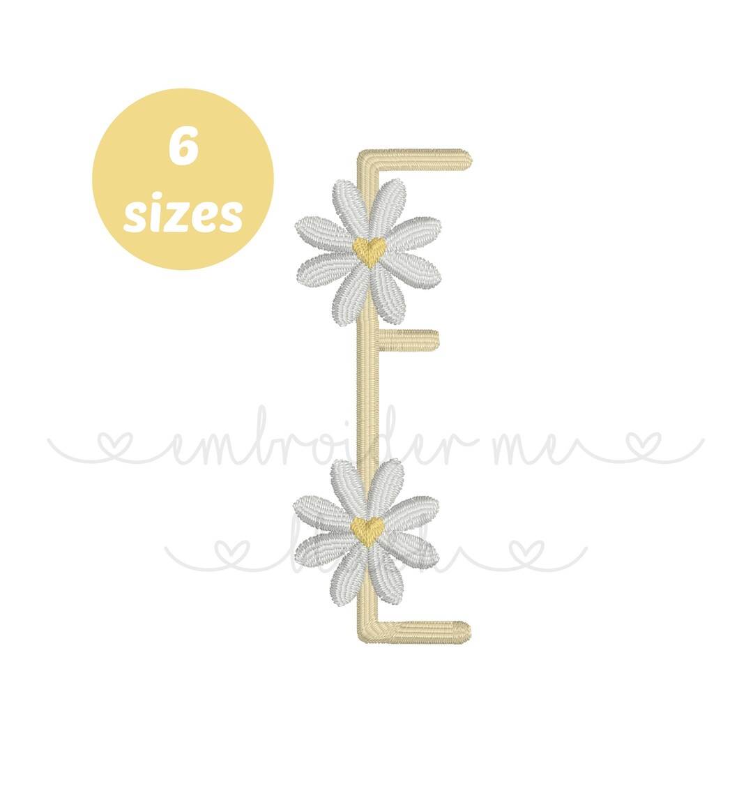 Daisy Floral Alphabet E Embroidery Design, Daisy Embroidery Font ...