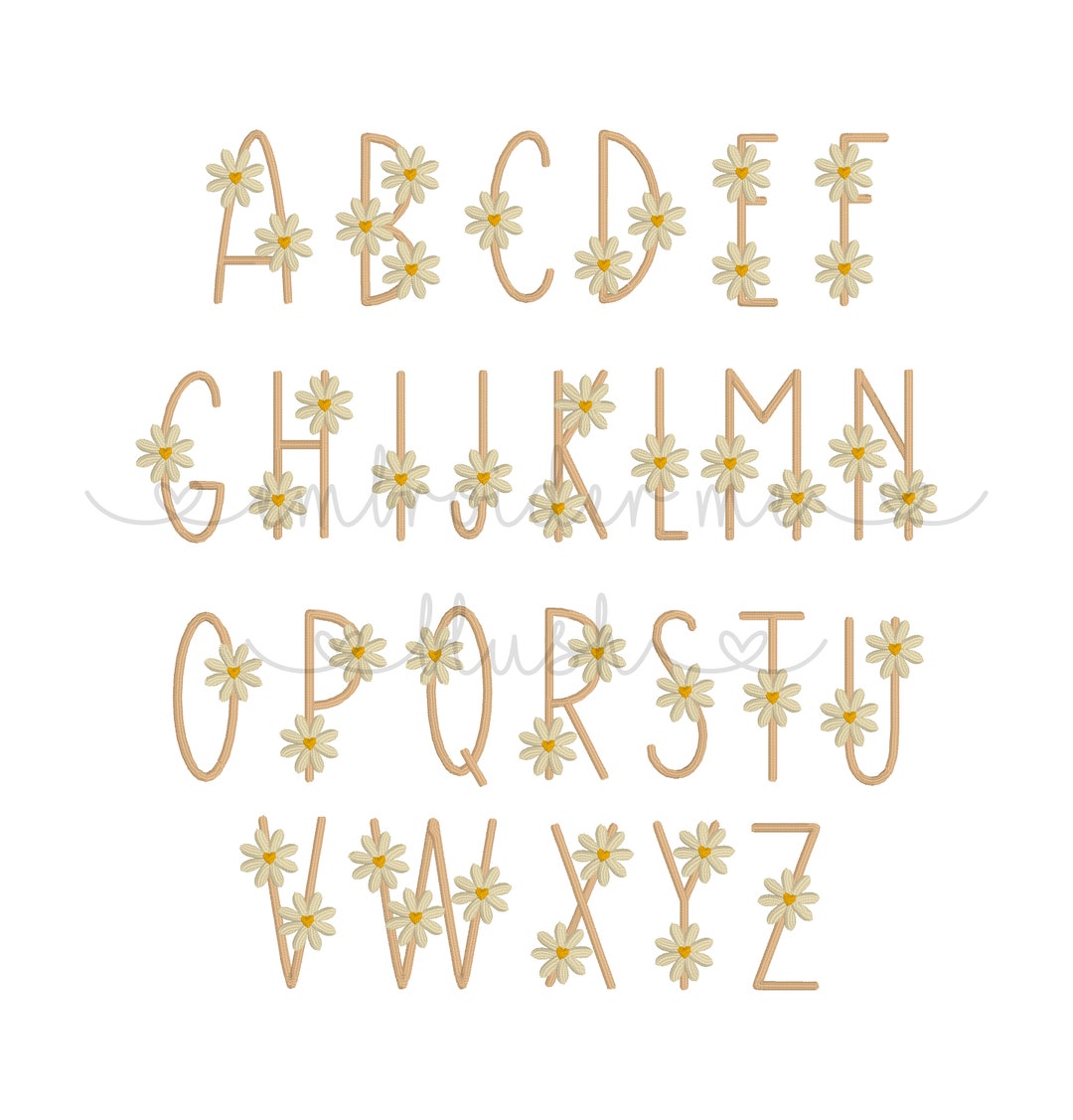 Daisy Floral Alphabet A-Z Embroidery Design, 3inch Daisy Embroidery ...