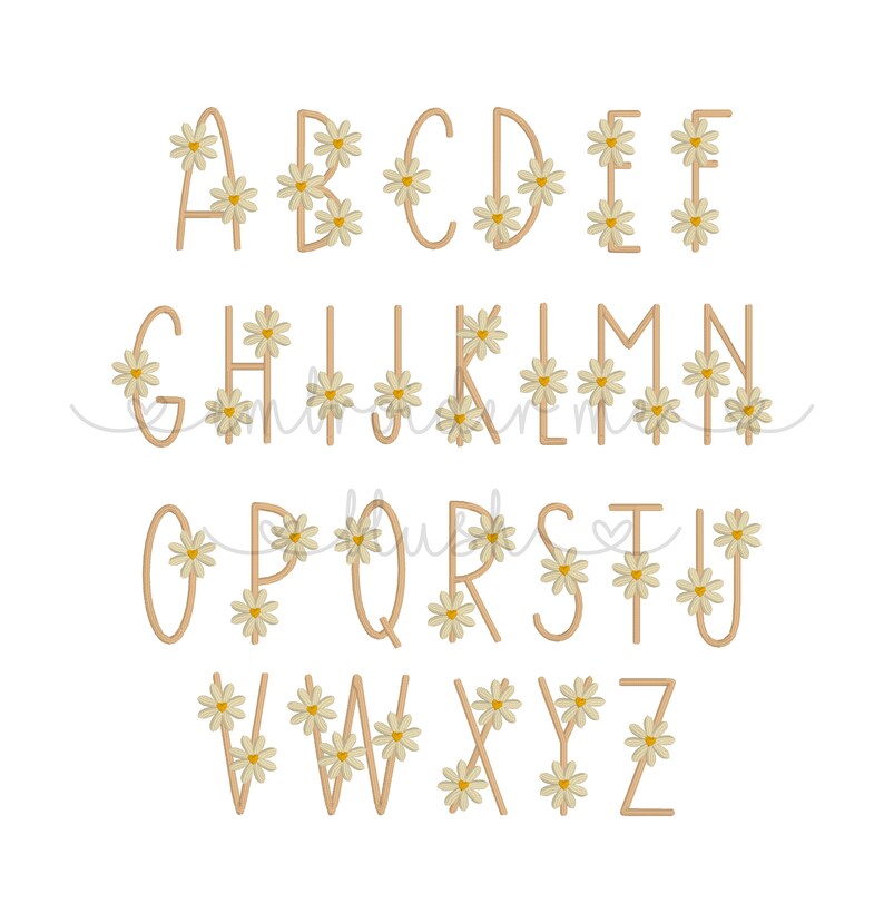 Daisy Floral Alphabet A-Z Embroidery Design, 3inch Daisy Embroidery ...