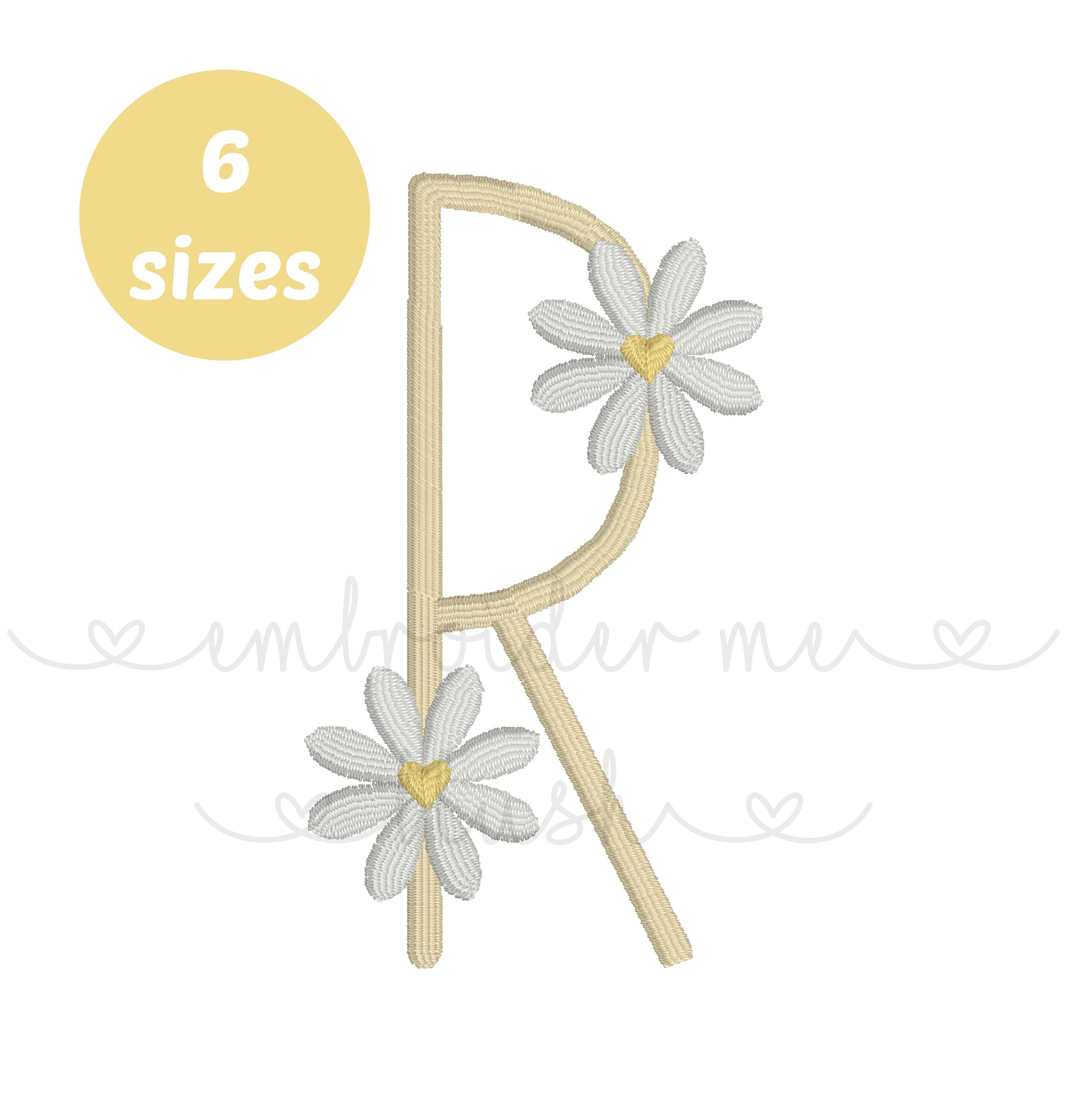 Daisy Floral Alphabet R Embroidery Design, Daisy Embroidery Font ...
