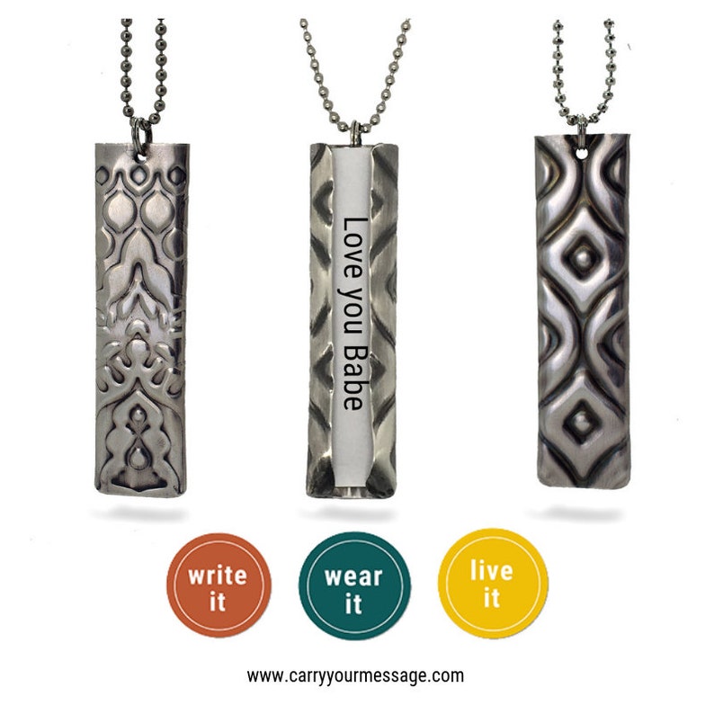 Handmade Sterling Silver Long Pendant - Minimalist Hidden Message Gift ...