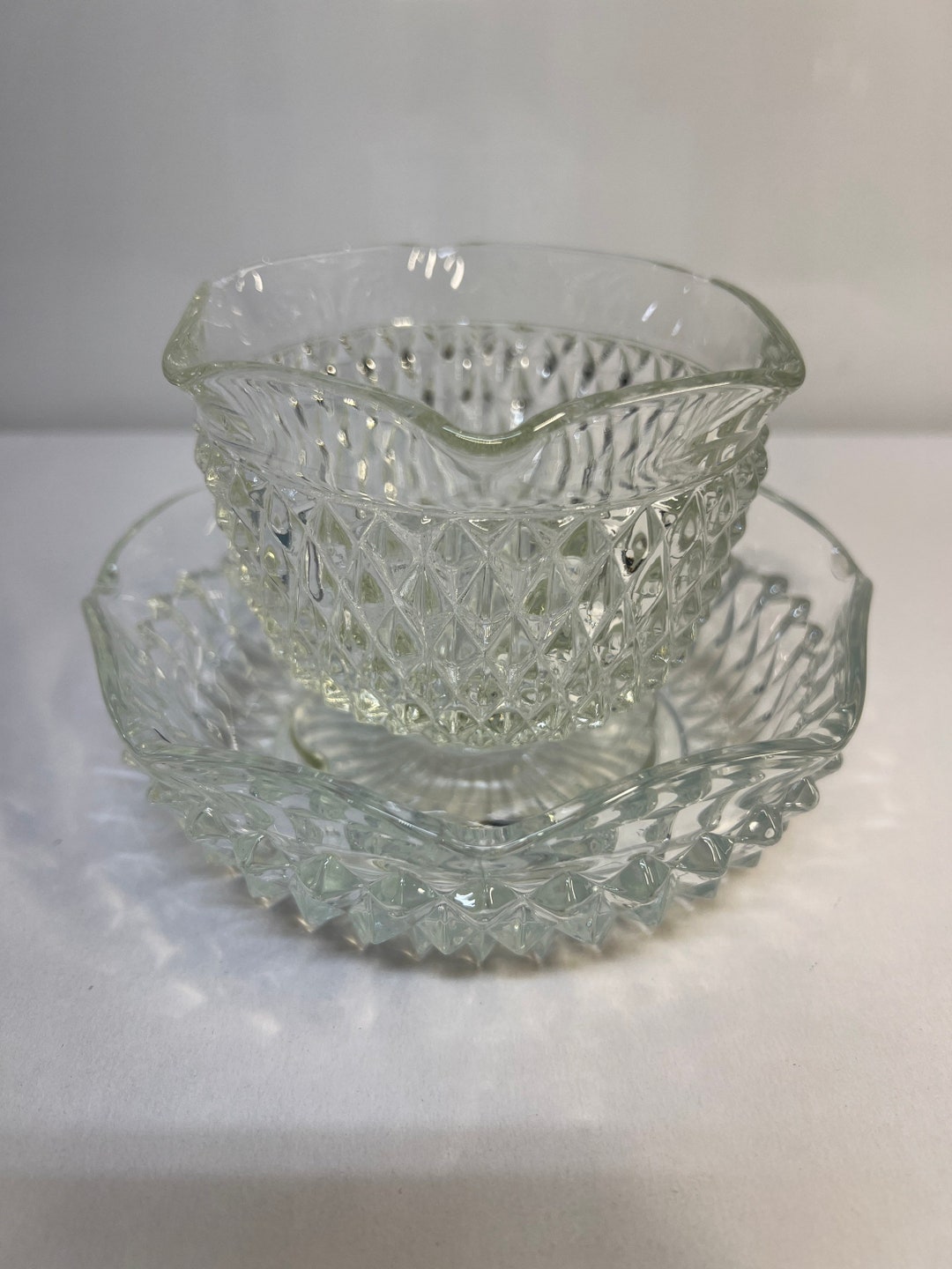 Clear Diamond Point Mayonnaise and Round Crimped Bowl Set by Indiana ...