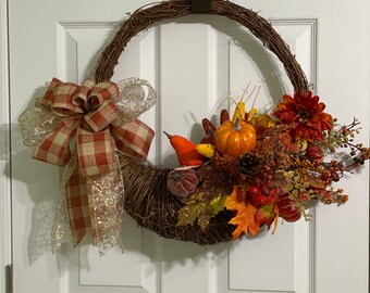 Fall Wreath Autumn Wreath Cornucopia Wreath Fall Decor Fall - Etsy