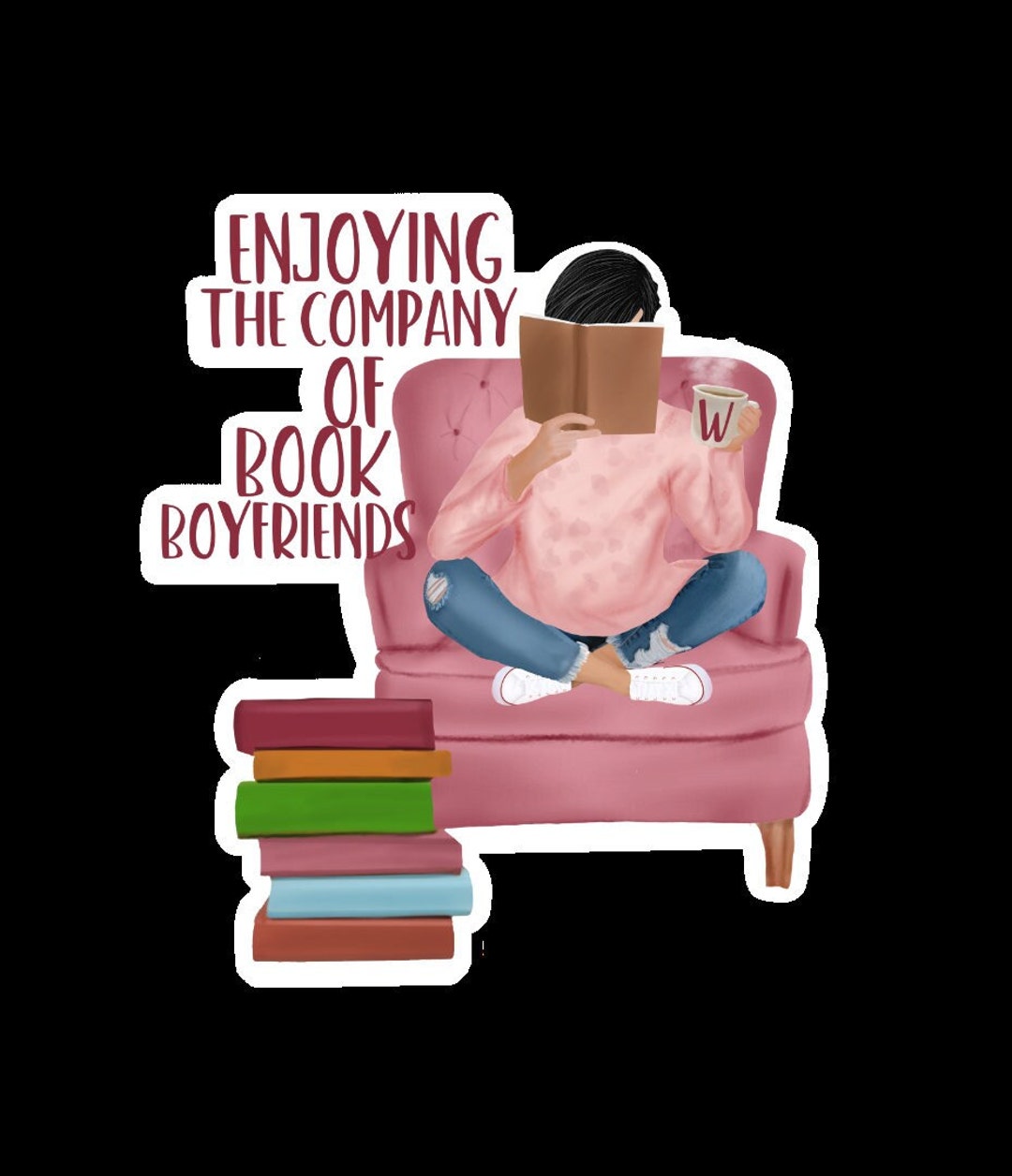 Girl Reading Books Sticker, Laptop, Book Nerd, Book Lover, Love to Read ...