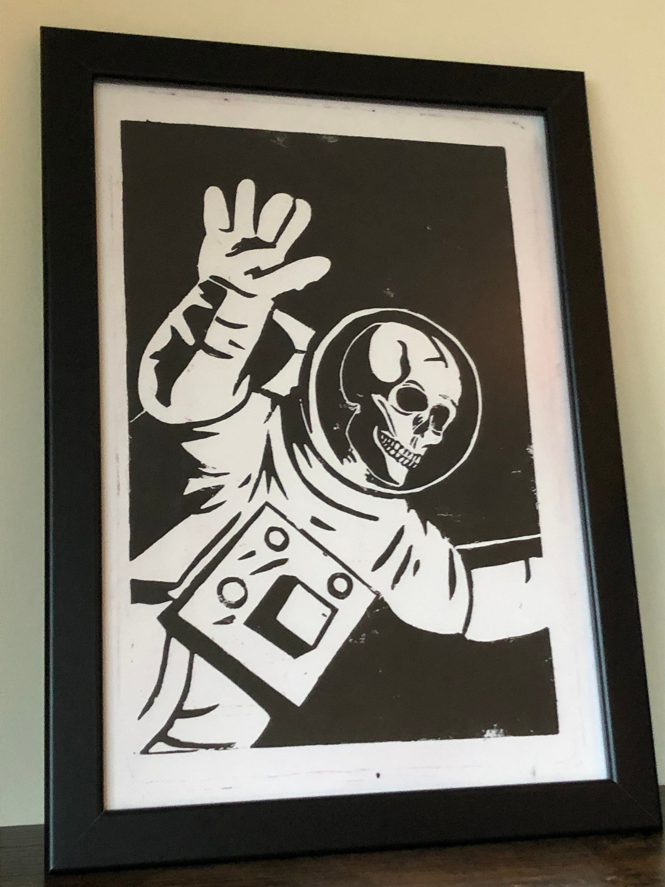 Skeleton Astronaut A4 Lino Print - Etsy