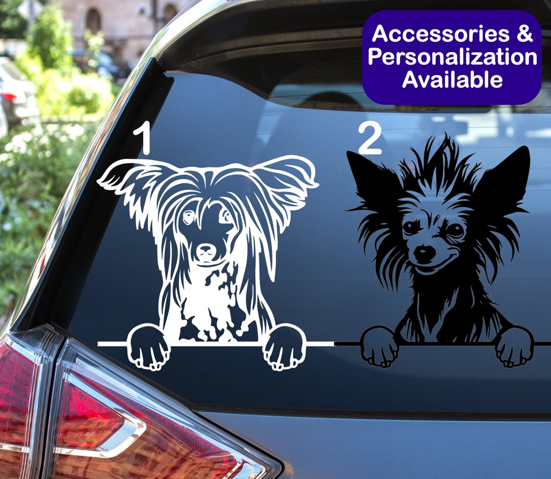 Chinese Crested Car Decal / Peeking Chinese Crested Car Sticker ...