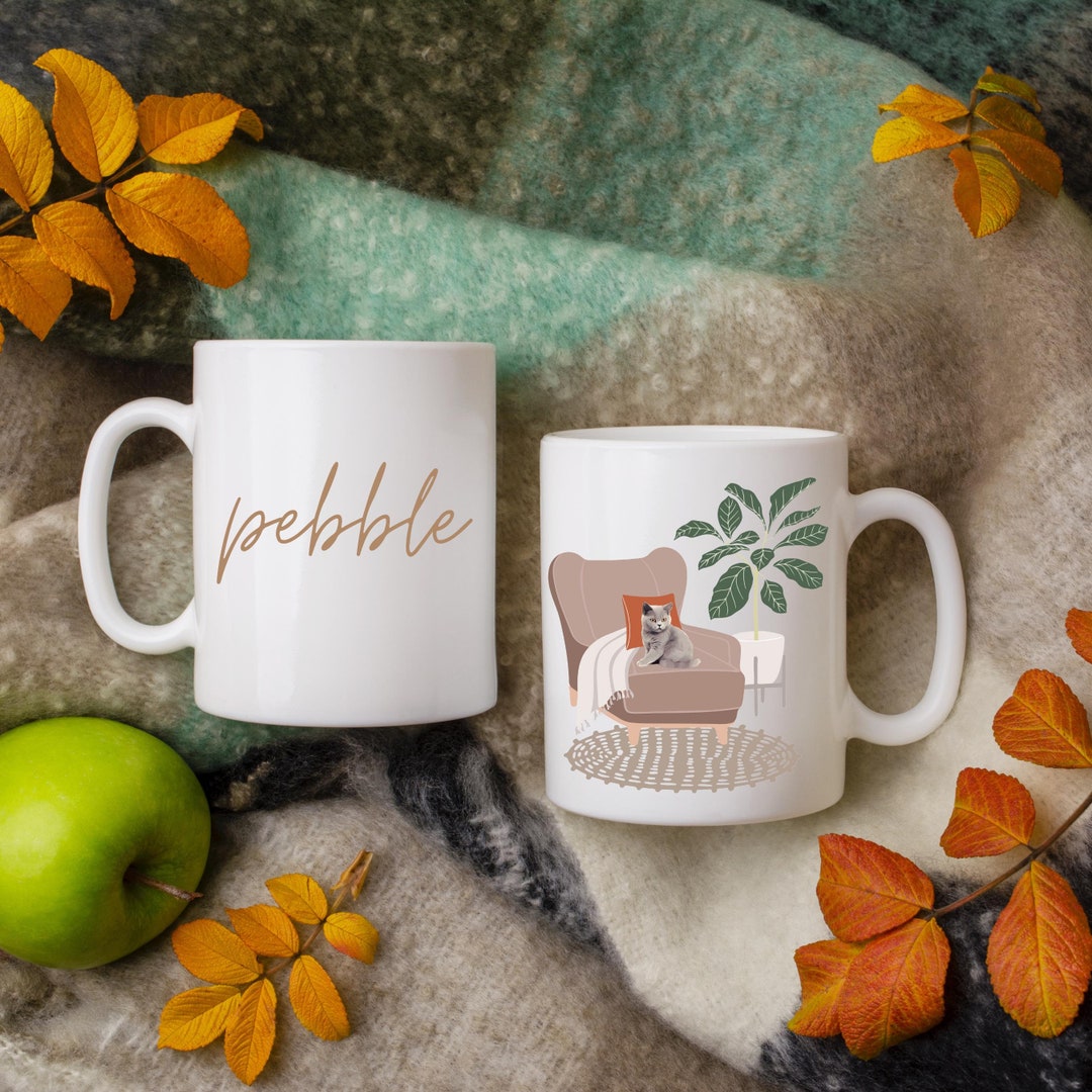 Personalized Grey Cat Mug, Custom Pet Portrait & Name on Mug, Gift for ...