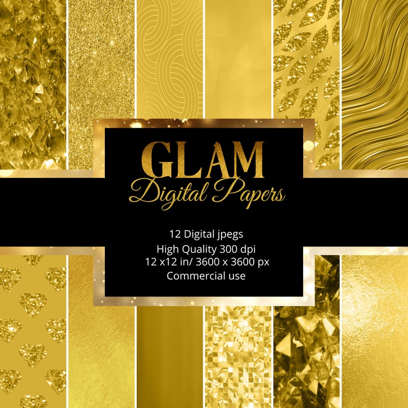 Glam Digital Paper, Gold Glam Textures, Gold Textures, Glitter Textures ...