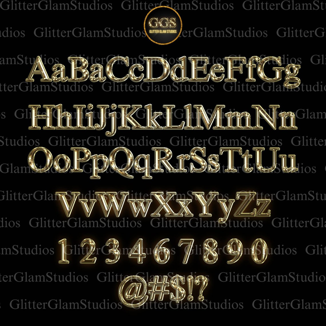 Metallic Gold Letters and Numbers, Digital Clipart, Gold Letters ...