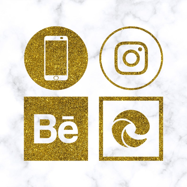 280 Gold Glitter Social Media Icons, Blogging, Web Icons, Gold Glitter ...