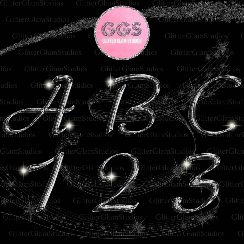 Silver Glitter Gloss Letters and Numbers, Digital Clipart, Silver ...