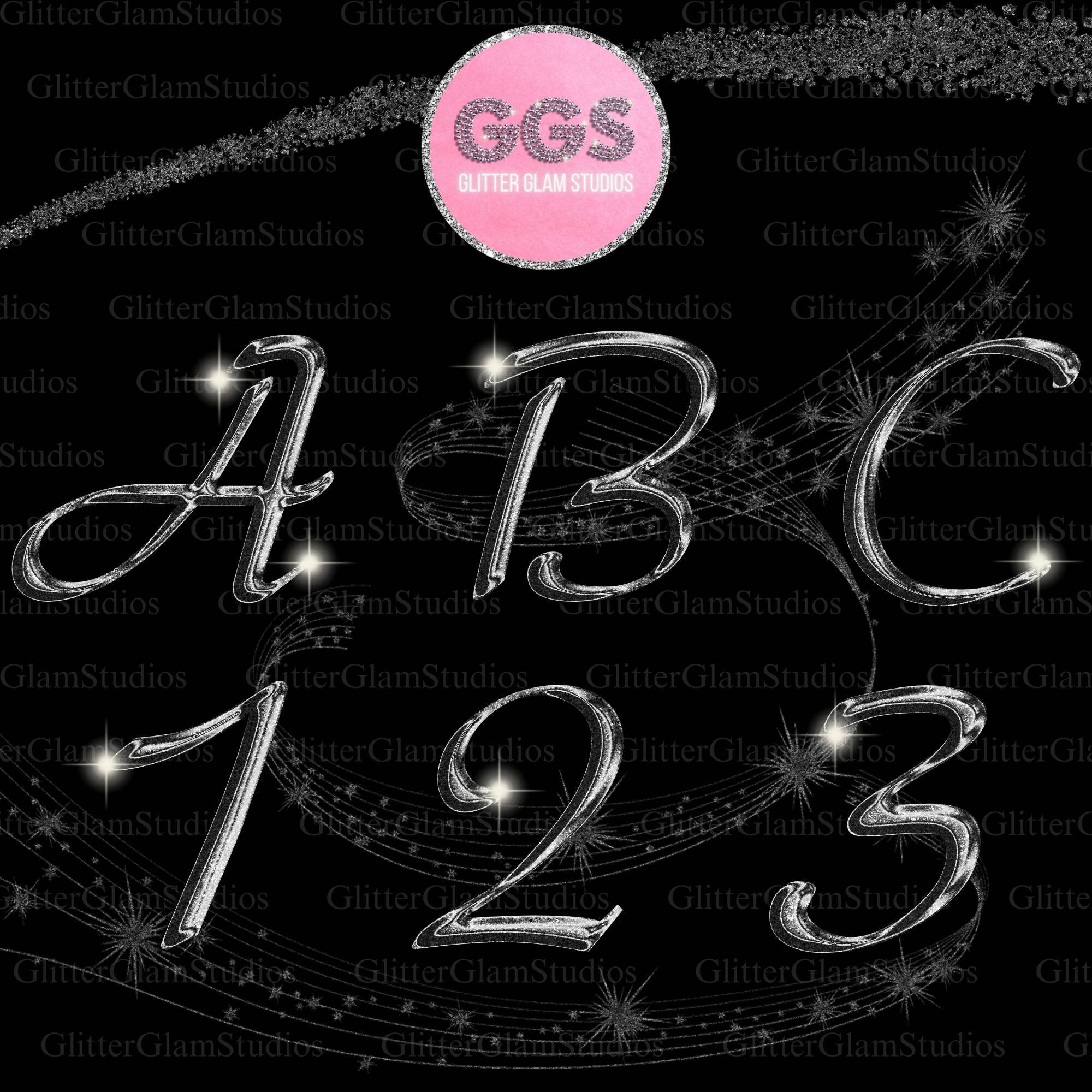 Silver Glitter Gloss Letters and Numbers Digital Clipart - Etsy
