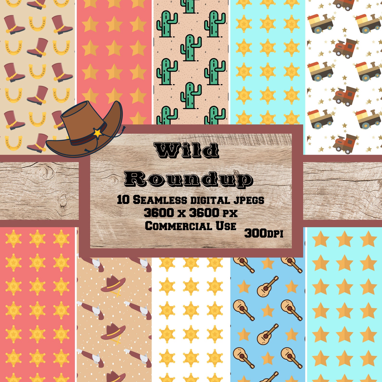 Western Cowboy Digital Paper Pack Cowboy Digital Paper | Etsy