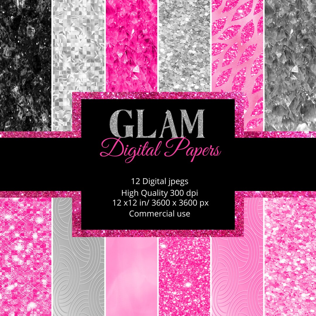 Glam Digital Paper, Hot Pink Glam Textures, Pink and Black Textures ...