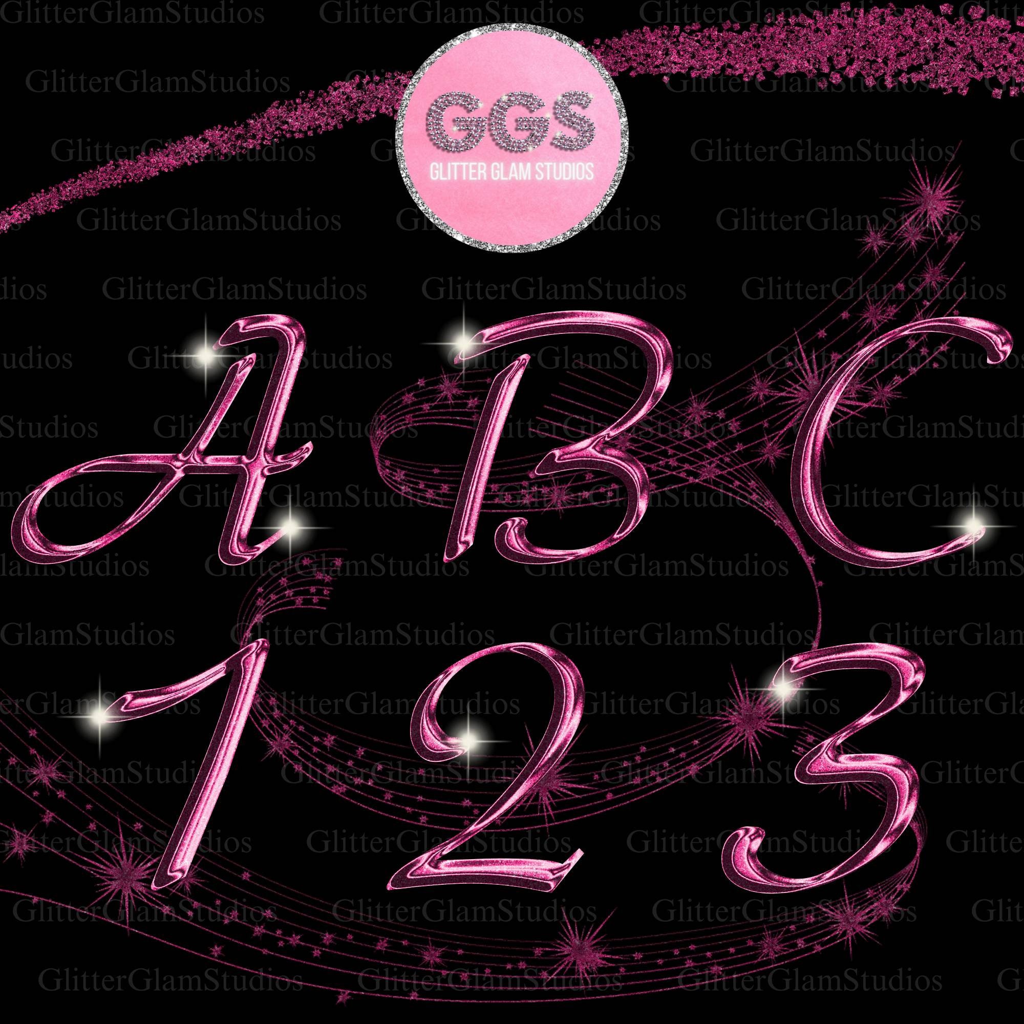 Hot Pink Glitter Gloss Letters and Numbers, Digital Clipart, Pink ...