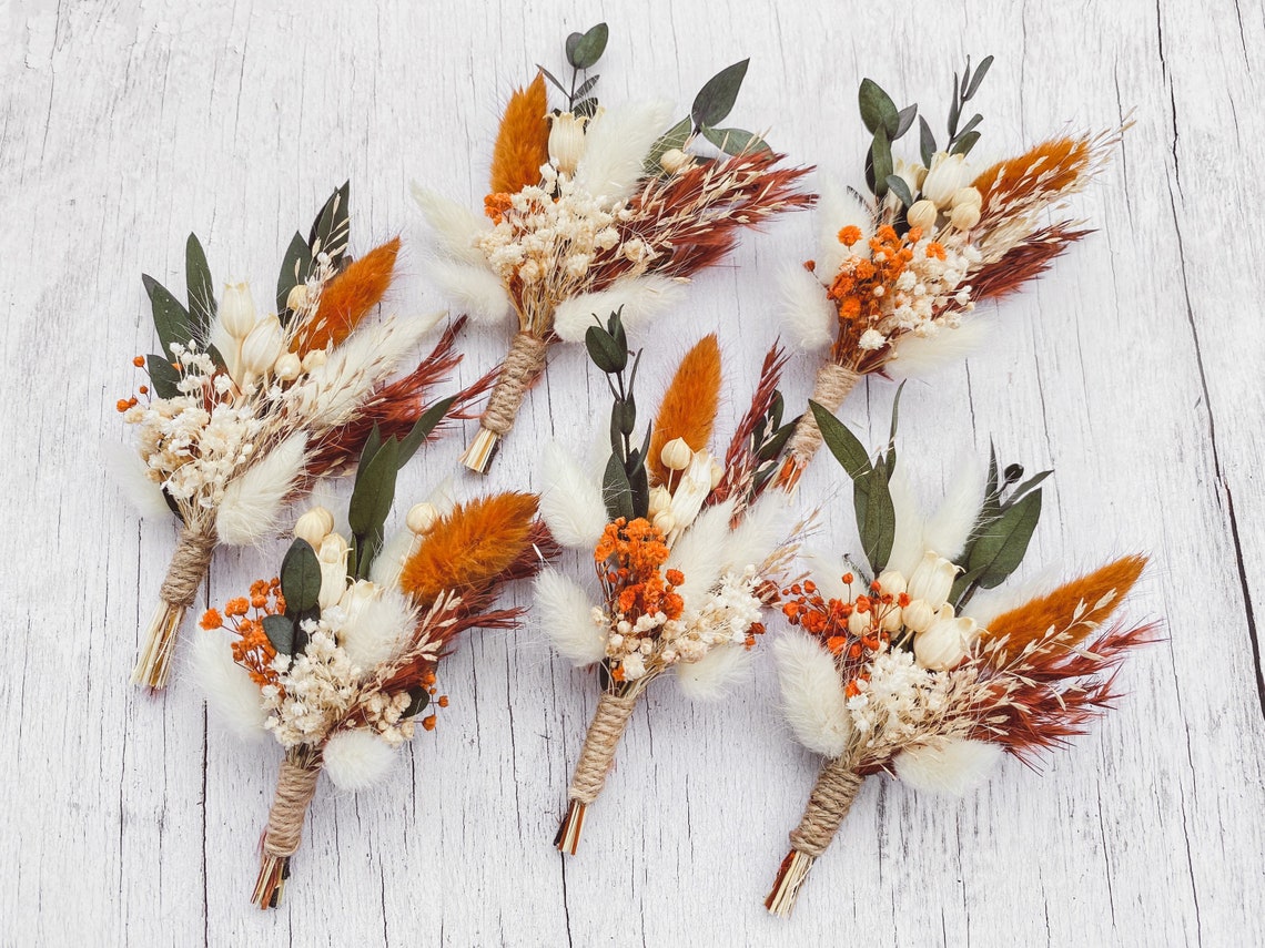 Wedding Boutonniere, Terracotta Greenery Grooms Buttonhole, Preserved ...