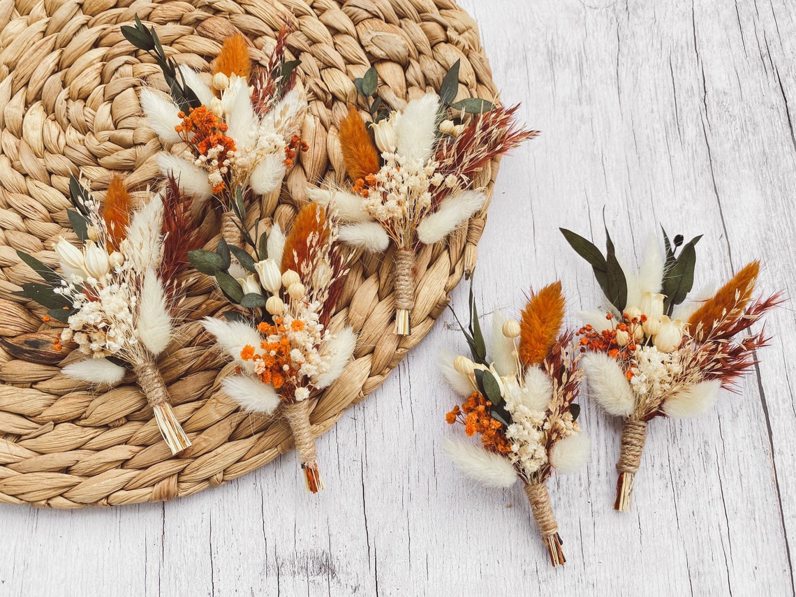 Wedding Boutonniere, Terracotta Greenery Grooms Buttonhole, Preserved ...
