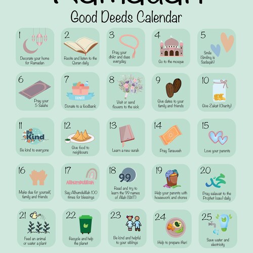 My 30 Day Ramadan Good Deeds Calendar Ramadan Ramadan - Etsy