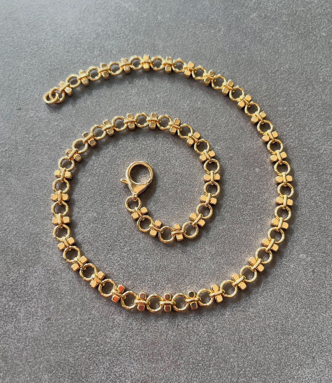 Golden Geo Flower Link Chain + Gold Parrot Clasp ~ Choose Your Length ...