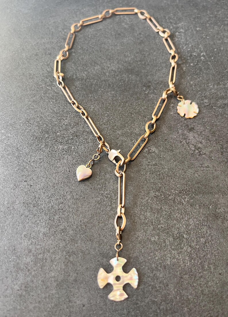 Delicate Vintage Abalone Shell Maltese Cross Pendant / Small Brass ...