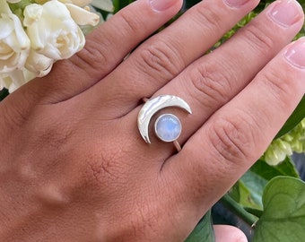 Moon Shaped Moonstone Ring - Etsy