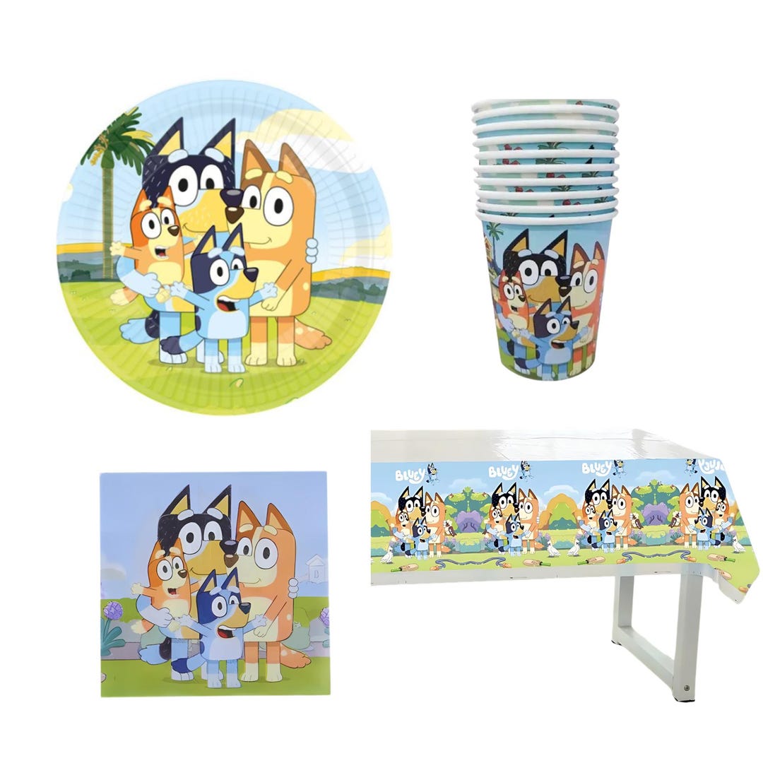 Bluey Party Tableware Decorations Plates/cups/napkins/tablecloth, Bluey ...