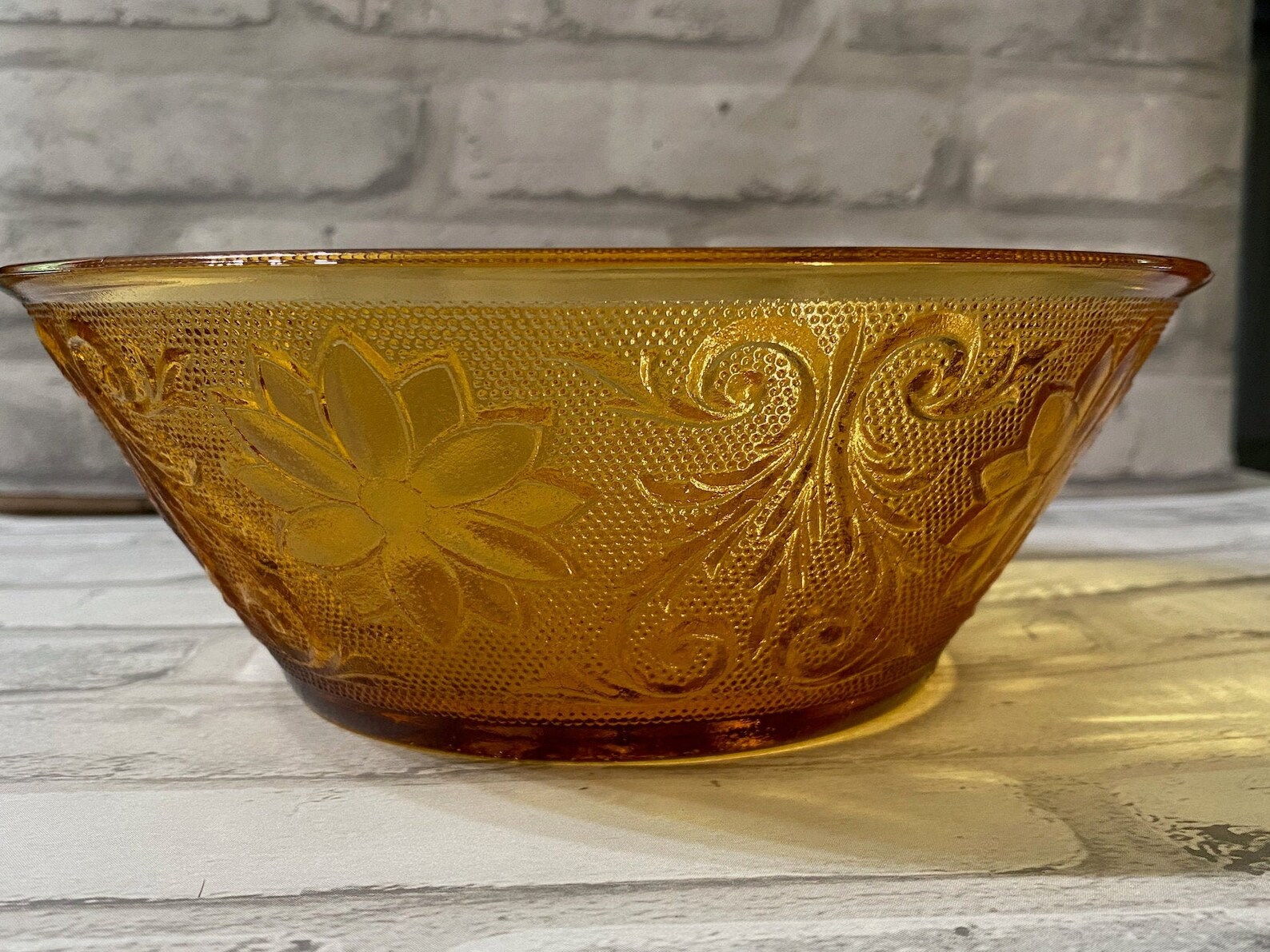 Tiara Amber Sandwich Glass Salad Bowl - Etsy