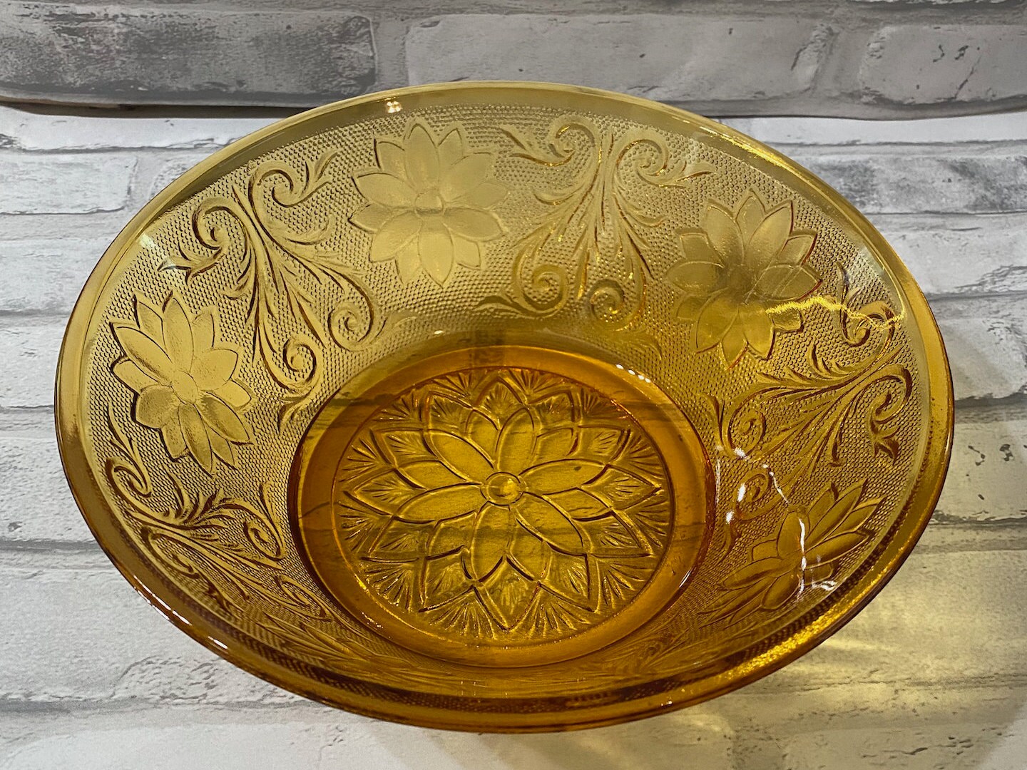 Tiara Amber Sandwich Glass Salad Bowl - Etsy