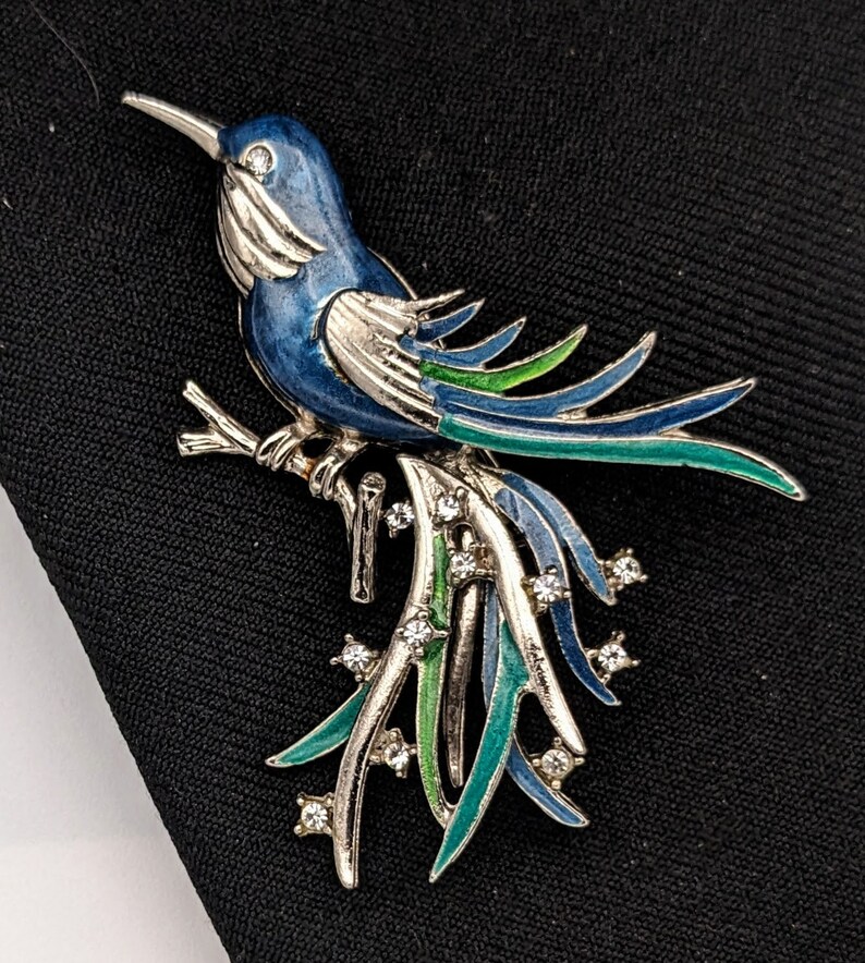 Vintage Boucher Blue Bird of Paradise Brooch Pin Rhinestone Rhodium ...