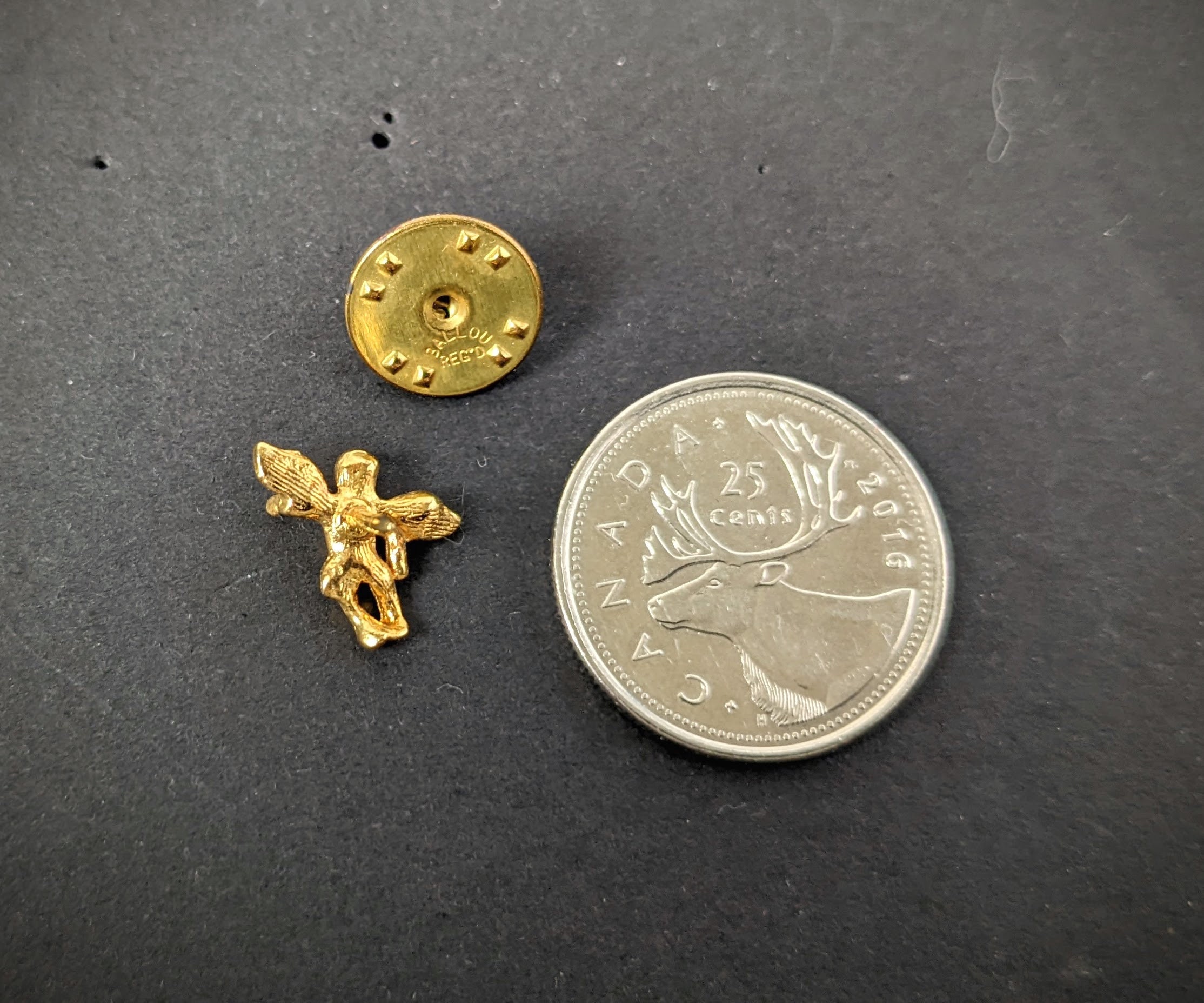 Vintage Ballou Reg'd Angel on My Shoulder LAPEL TACK PIN Gold Tone Blue ...