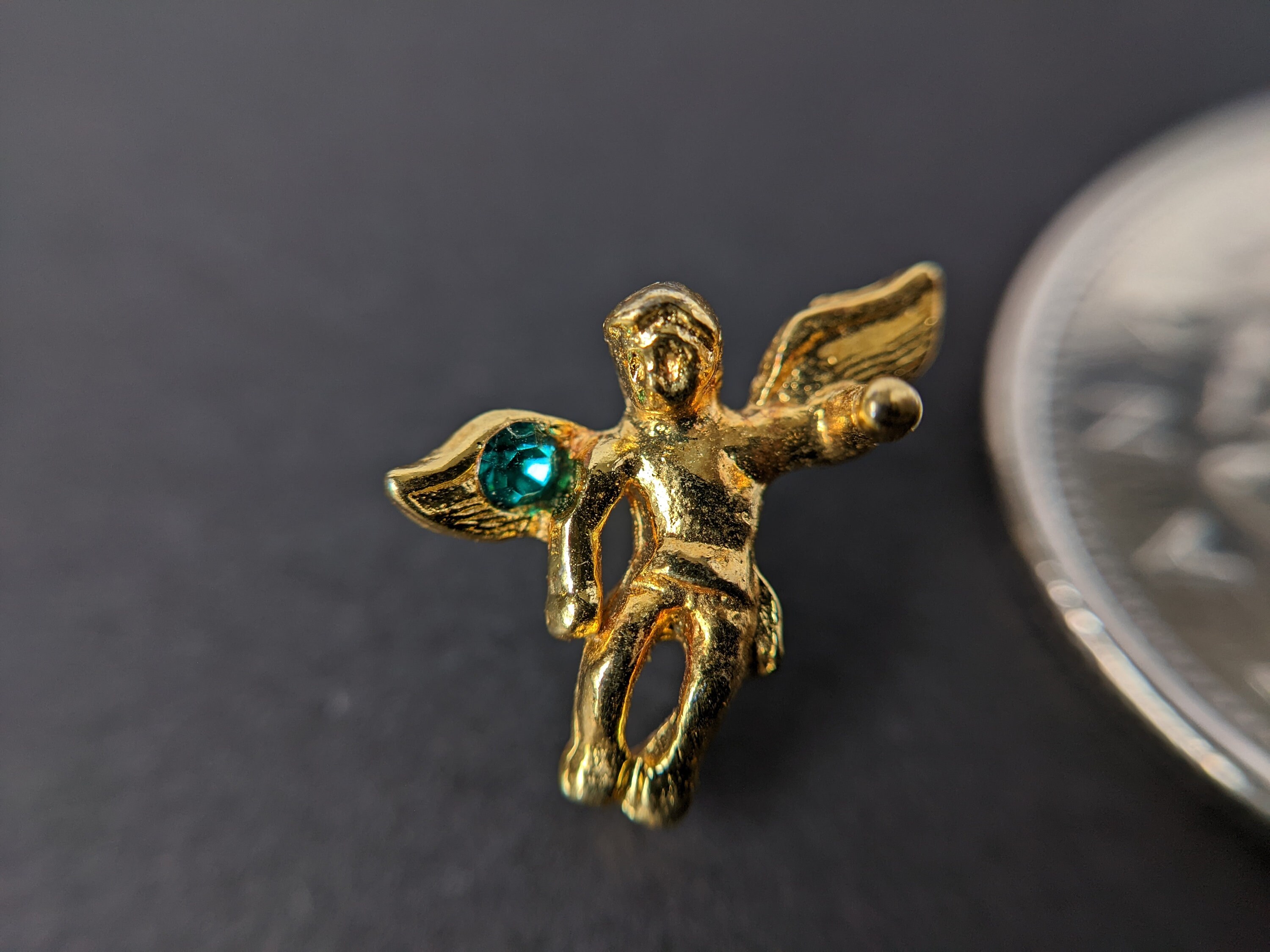Vintage Ballou Reg'd Angel on My Shoulder LAPEL TACK PIN Gold Tone Blue ...