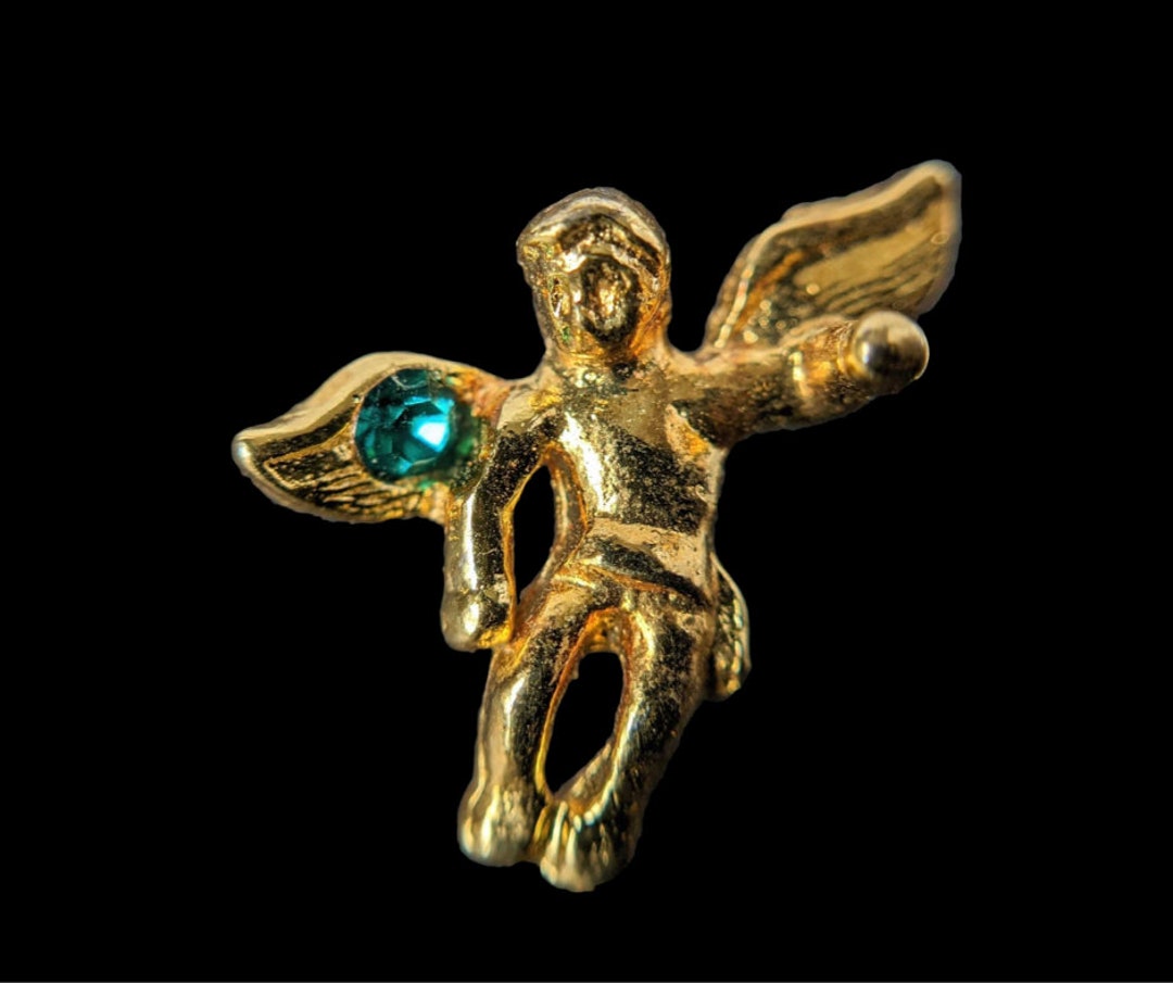 Vintage Ballou Reg'd Angel on My Shoulder LAPEL TACK PIN Gold Tone Blue ...
