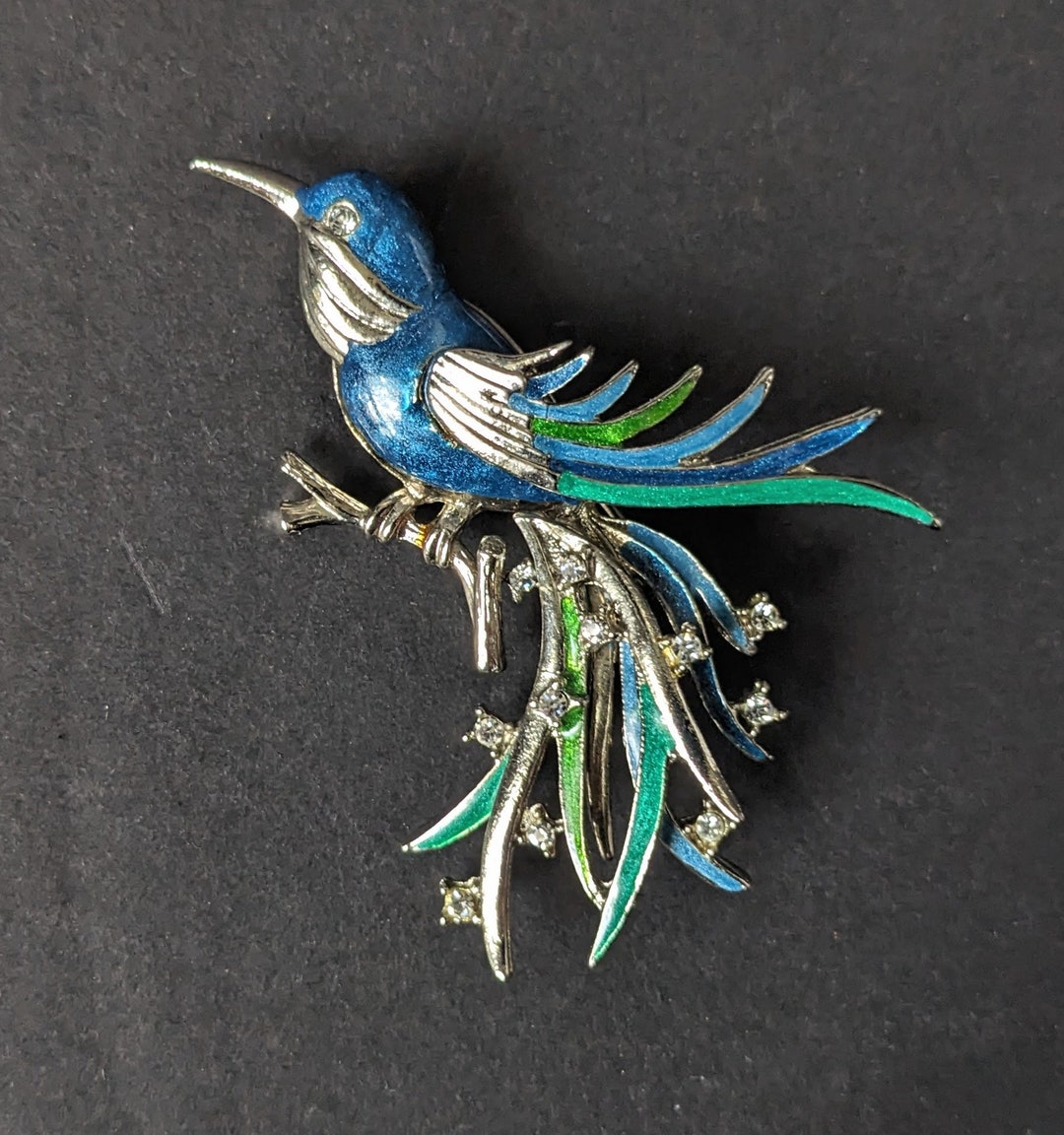 Vintage Boucher Blue Bird of Paradise Brooch Pin Rhinestone Rhodium ...