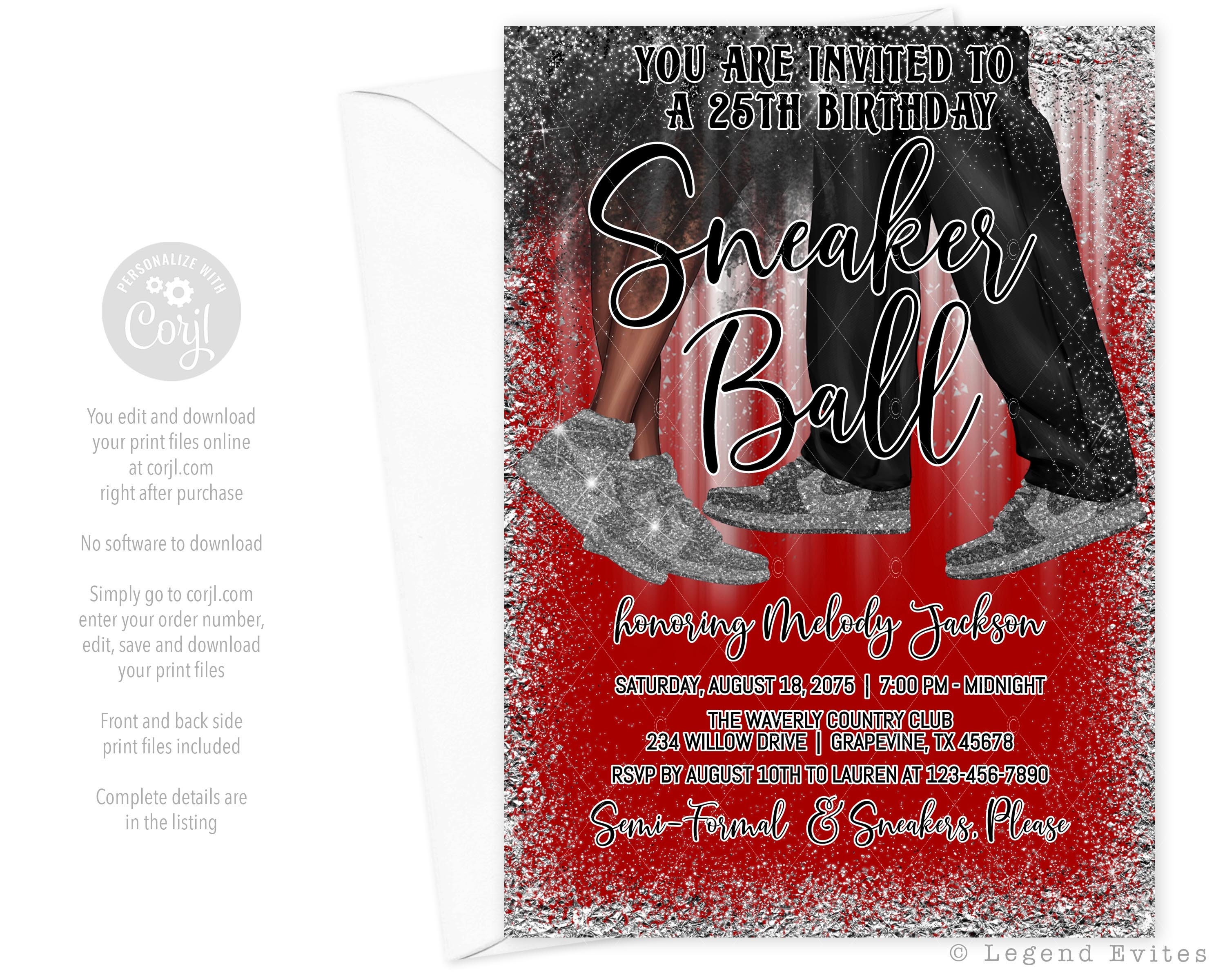 Sneaker Ball Birthday Printable Invite Template Sneaker Birthday 