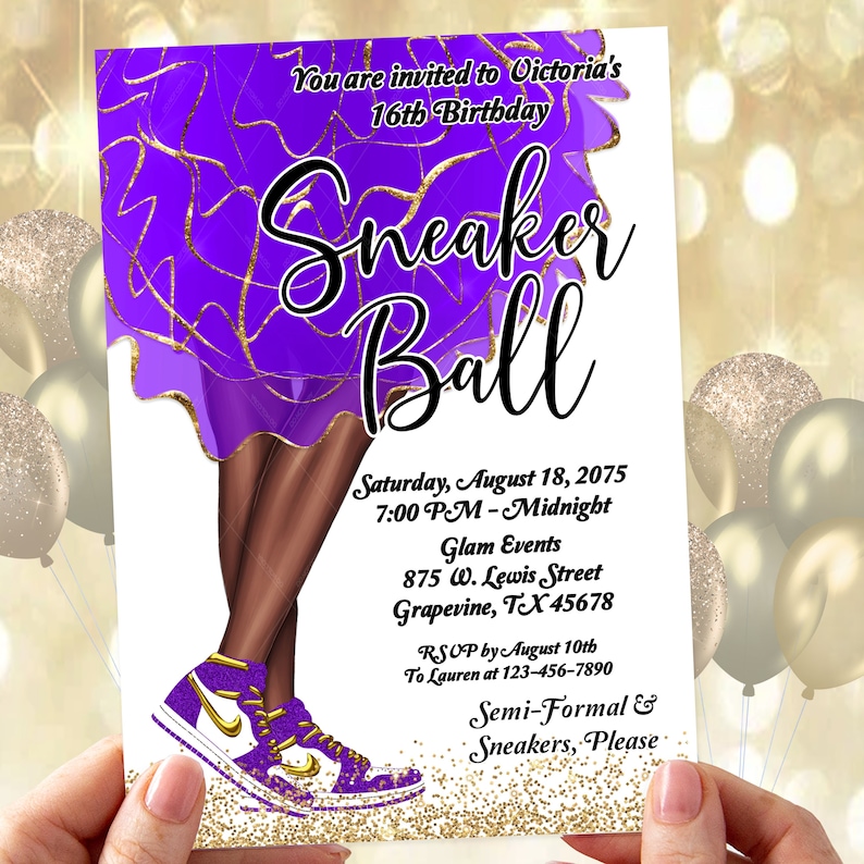 Purple Gold Sneaker Ball Invitations Sneaker Ball Invitation - Etsy